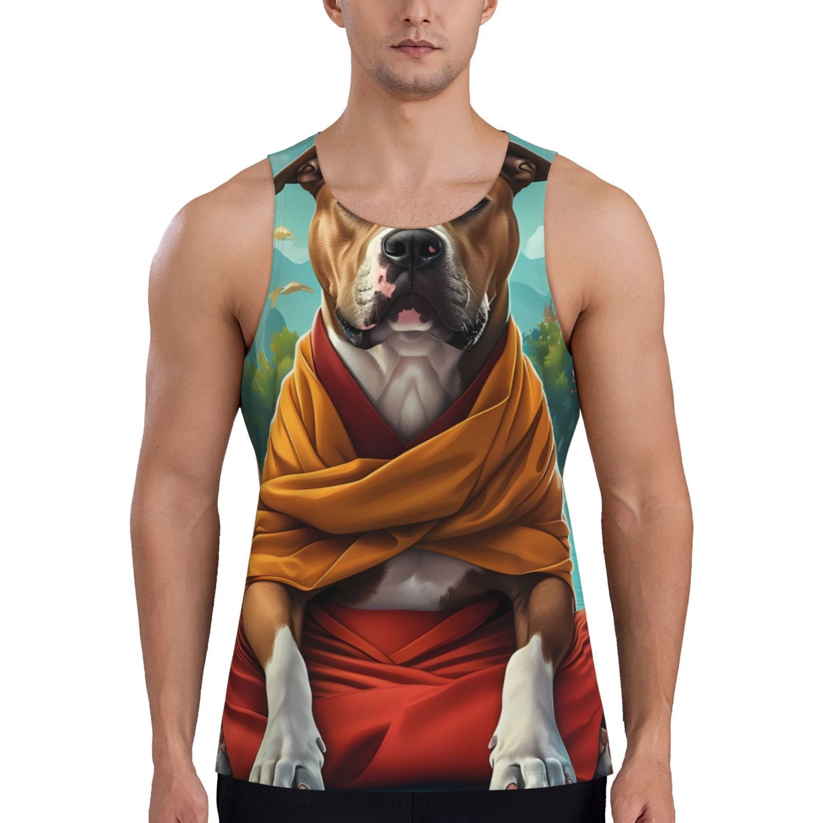 Bixox Meditating French Bulldog Pattern Men's Gym Tank Tops Workout ...