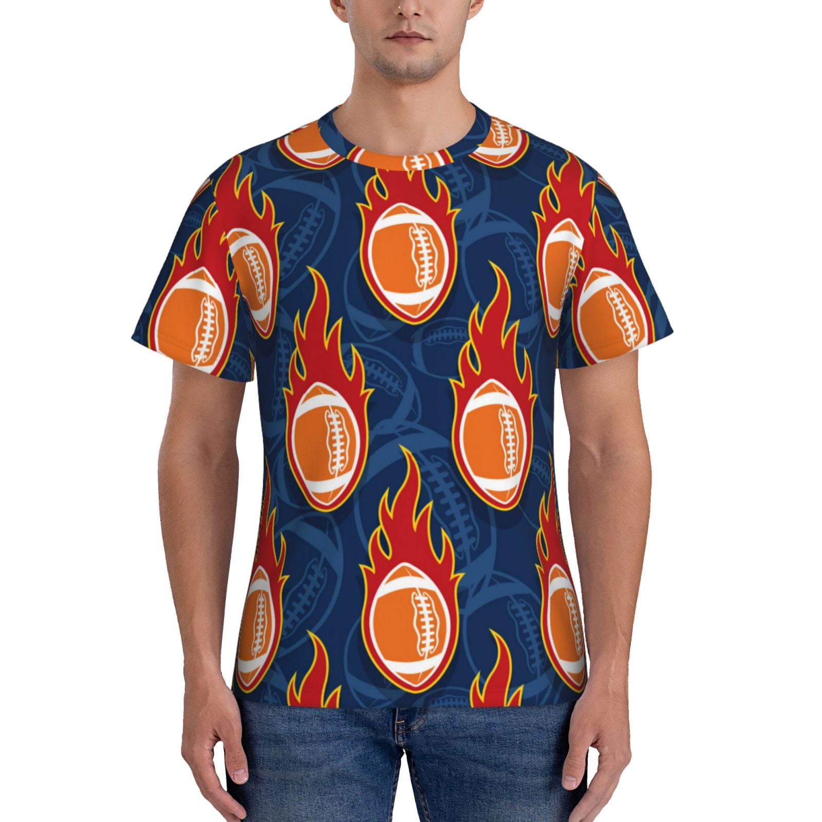 Bixox Men's American Football and Fire Flames Printed Short Sleeve ...