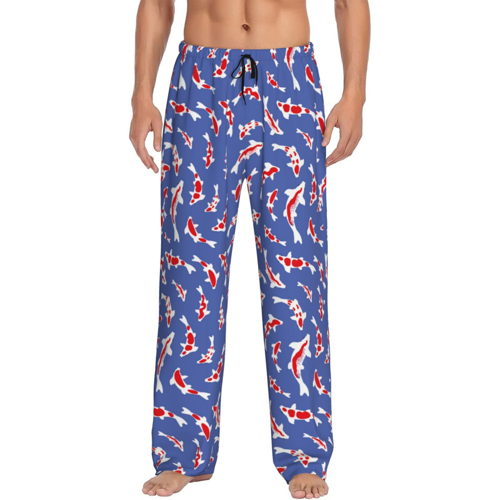 Bixox Men's Beautiful Koi Fish Patterned Pajama Pants with Pockets Lounge Clothes for Home ...