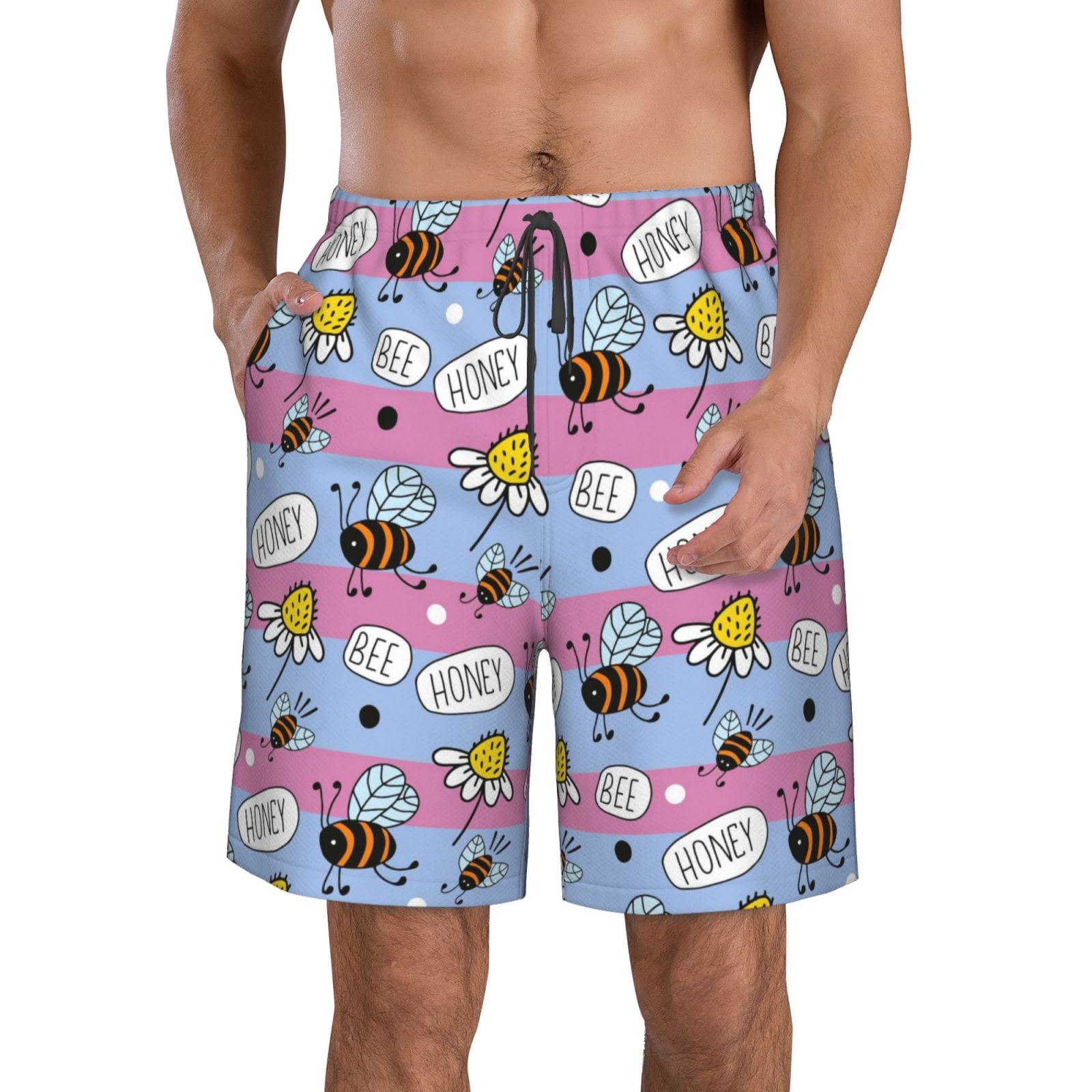 Bixox Men's Bees And Daisies Striped printing Casual Classic Fit Short ...