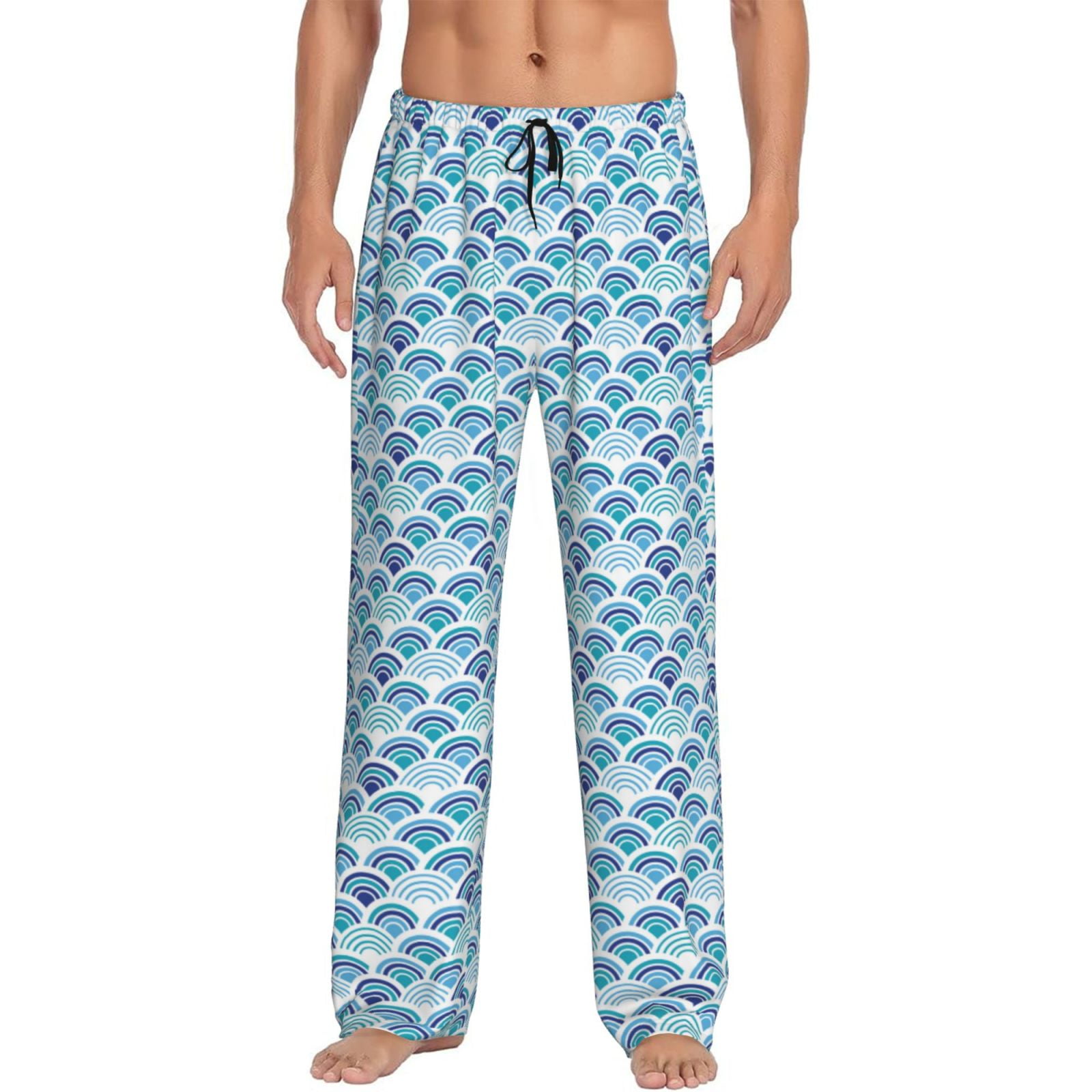 Bixox Men's Blue Fish Scale Texture Patterned Pajama Pants with Pockets ...