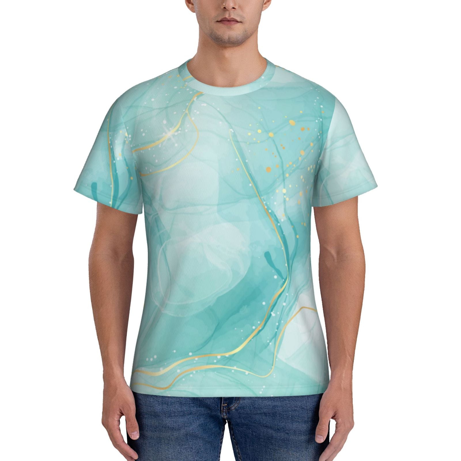 Bixox Men's Blue Marble Printed Short Sleeve Skinny Athletic T-Shirt ...