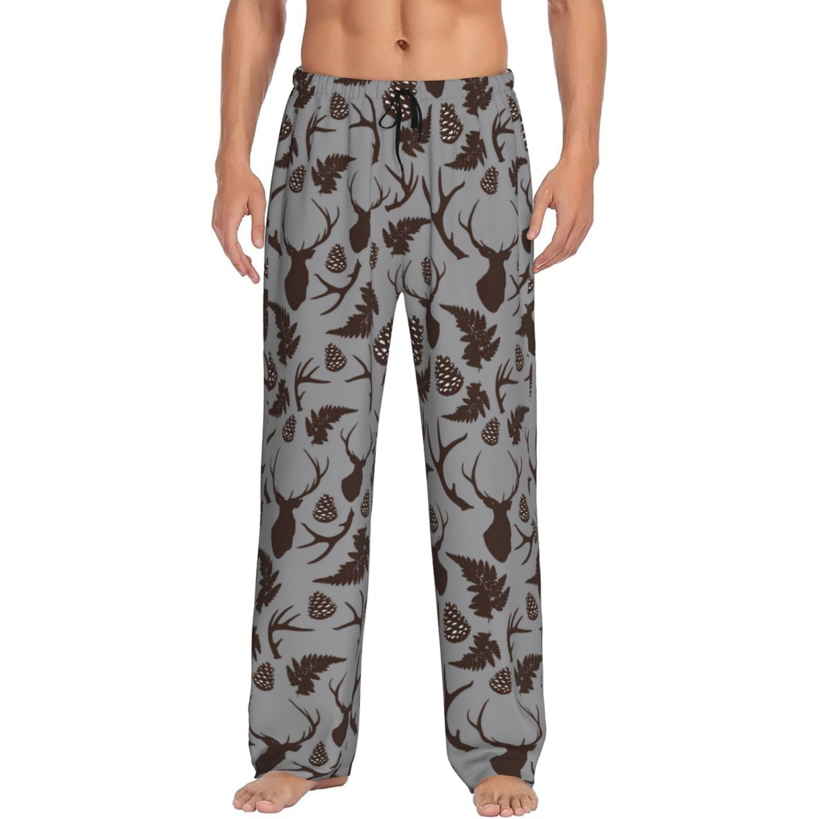 Bixox Men's Brown Moose with Pinecones Patterned Pajama Pants with ...