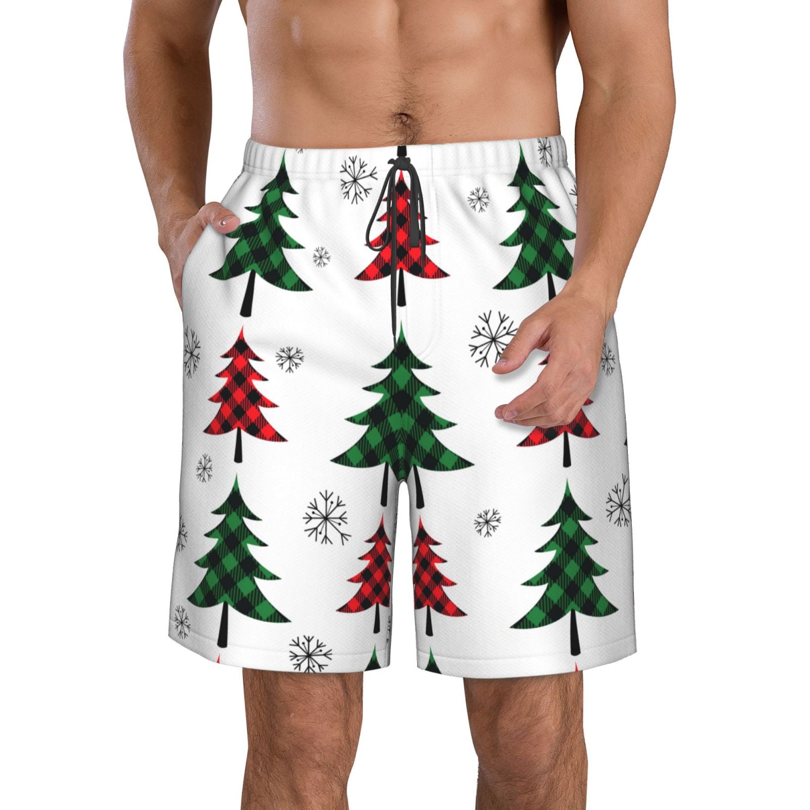 Bixox Men's Buffalo Plaid Christmas Trees printing Casual Classic Fit ...