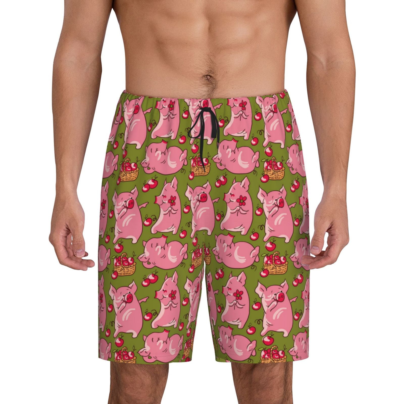 Bixox Men's Cartoon Pigs printed lightweight casual shorts, soft sleep ...