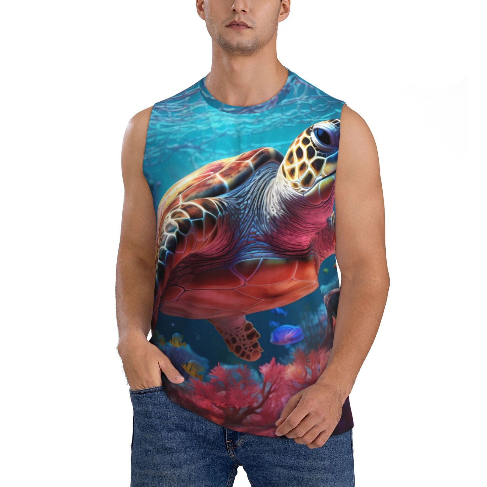 Bixox Men's Colorful Ocean Sea Turtle Printed Shirt Sleeveless Fitness ...