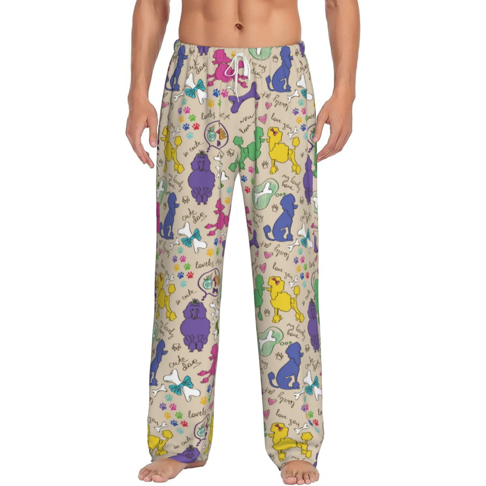 Bixox Men's Colorful Poodle Dog Patterned Pajama Pants with Pockets ...