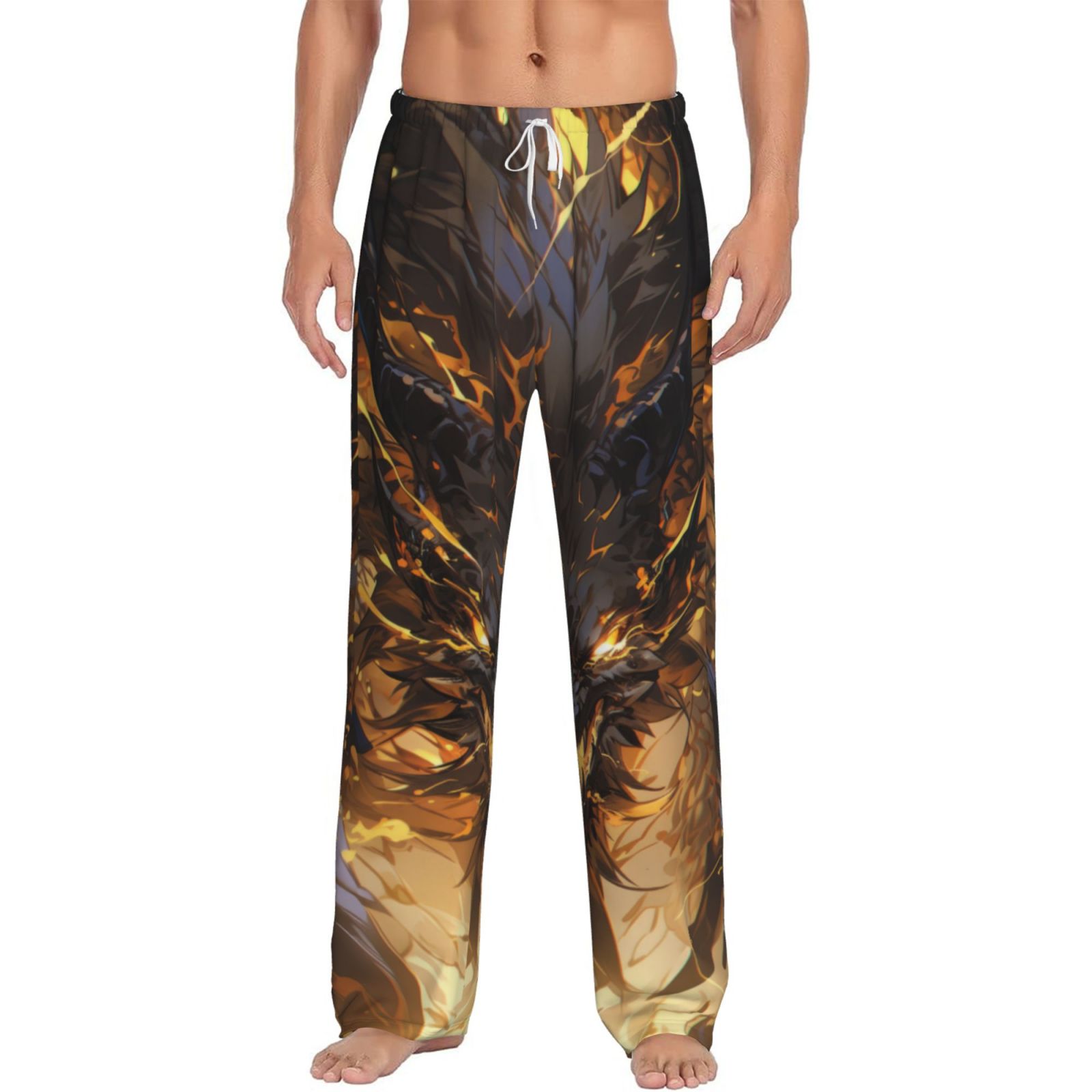 Bixox Men's Cool Black Gold Dragon Patterned Pajama Pants with Pockets ...