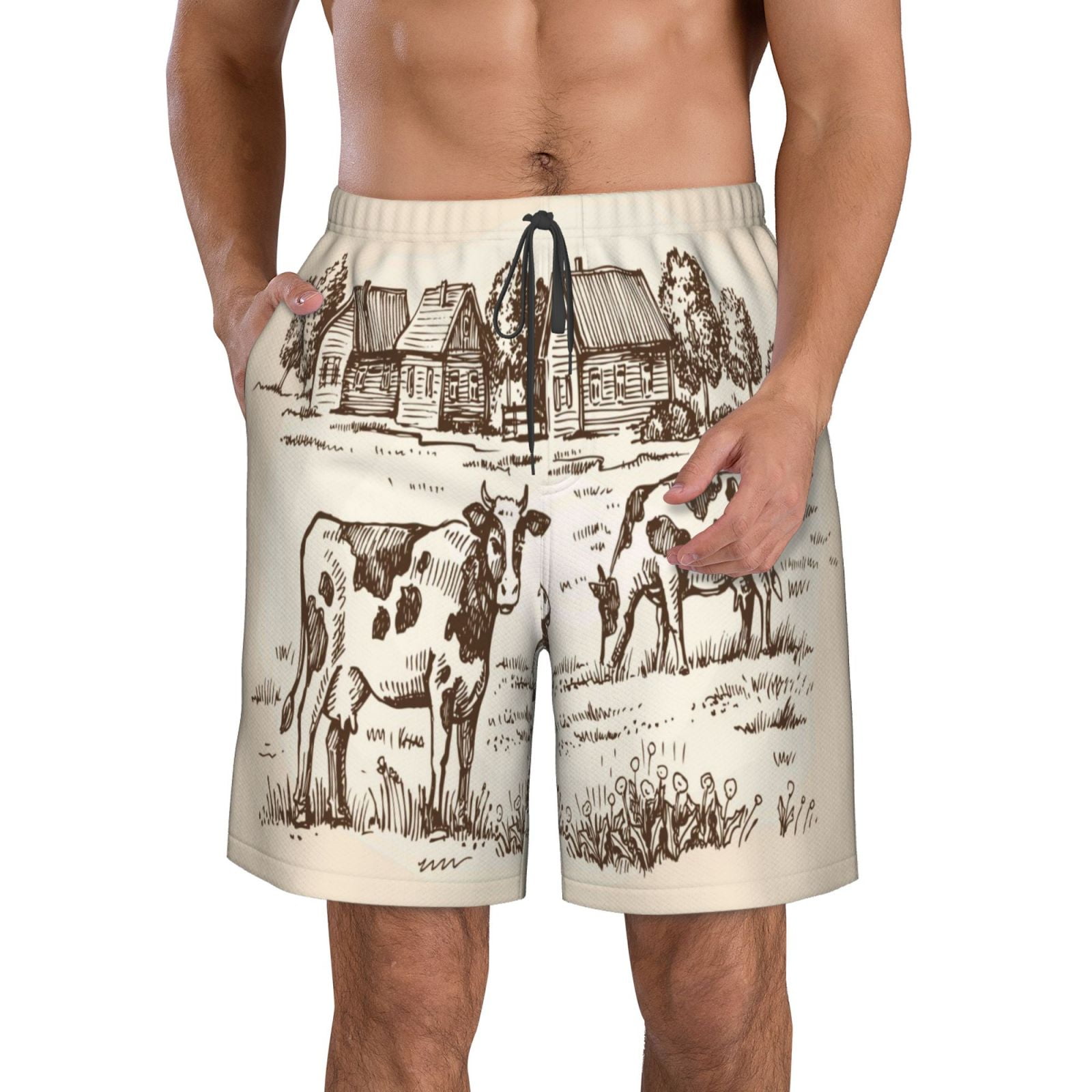 Bixox Men's Cows On The Farm printing Casual Classic Fit Short Summer ...