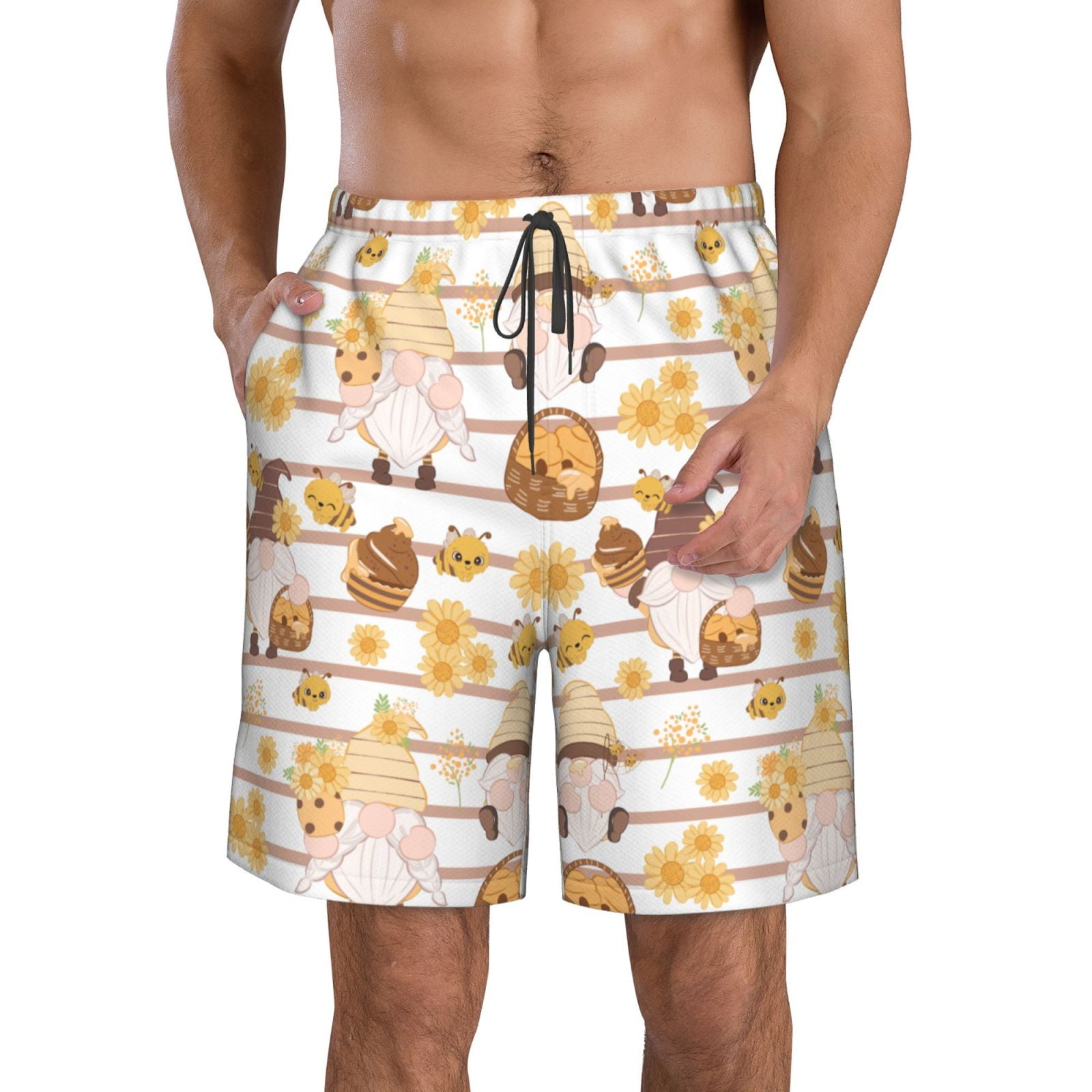 Bixox Men's Cute Bee Gnome printing Casual Classic Fit Short Summer ...