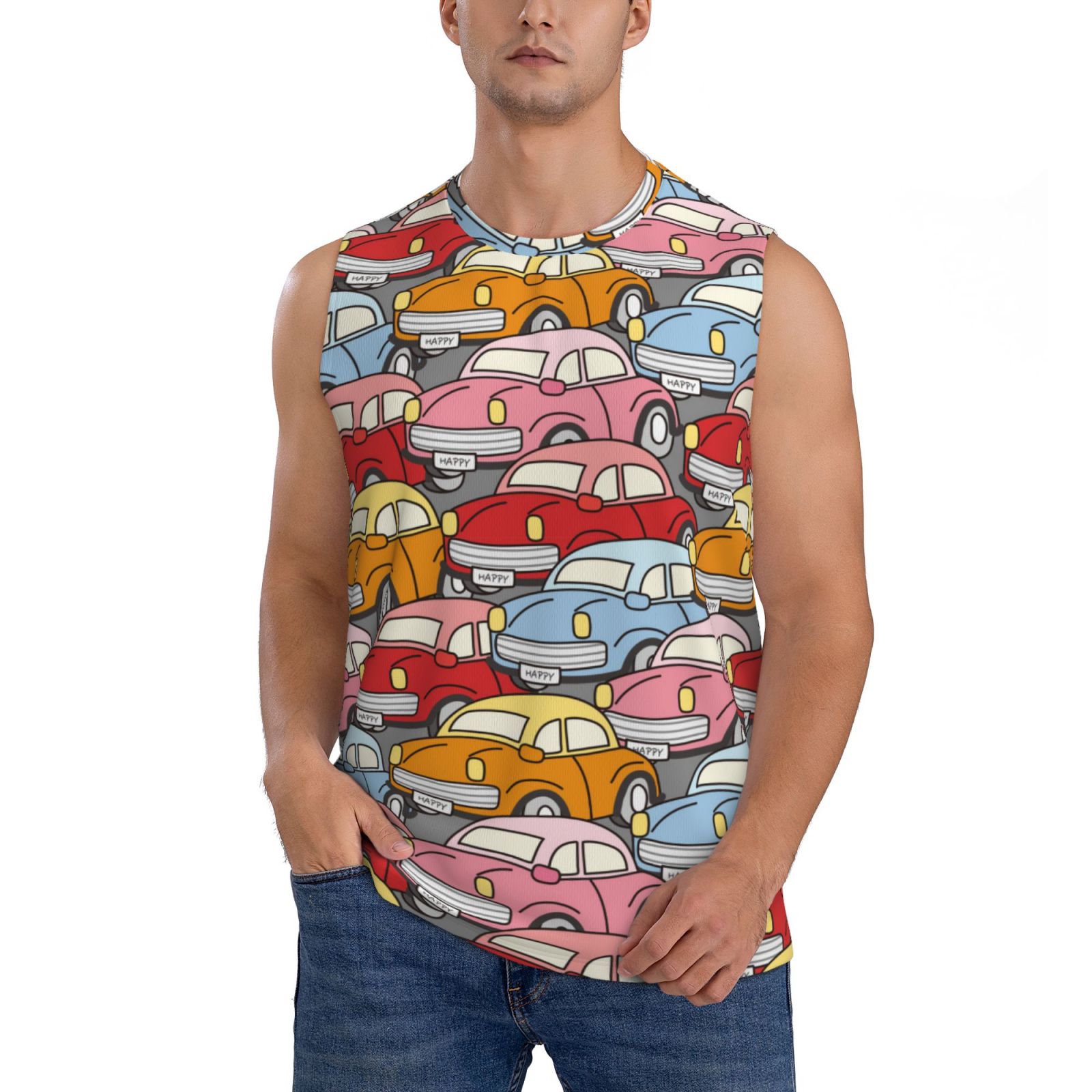 Bixox Men's Cute Cars Printed Shirt Sleeveless Fitness Tank Top-XX ...