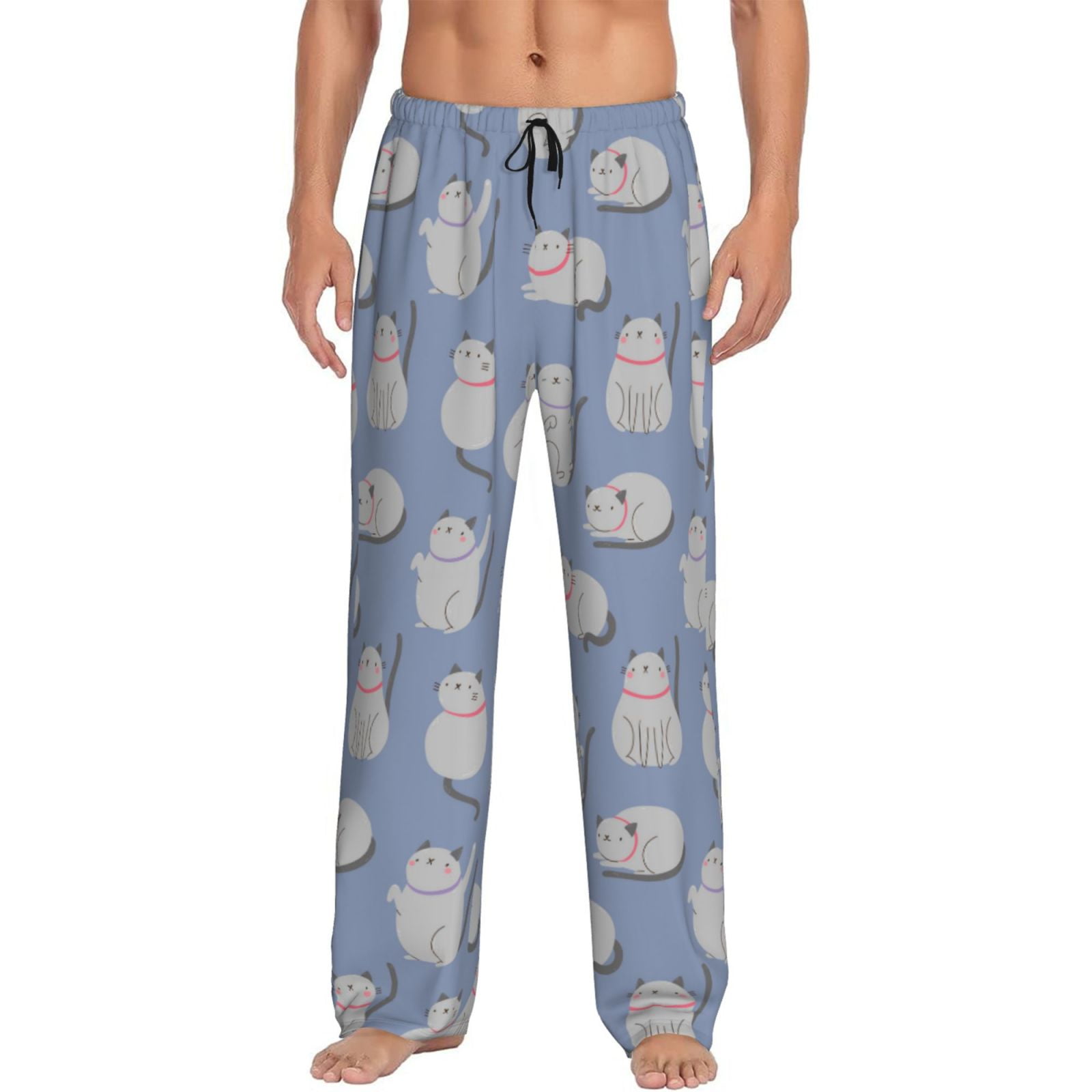 Bixox Men's Cute Fat Cat Patterned Pajama Pants with Pockets Lounge ...