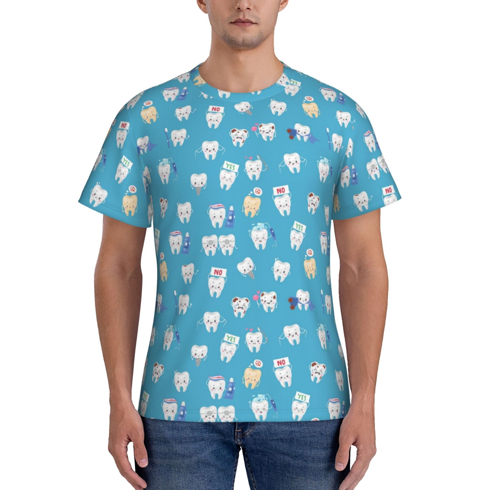 Bixox Men's Cute Healthy Teeth Printed Short Sleeve Skinny Athletic T ...