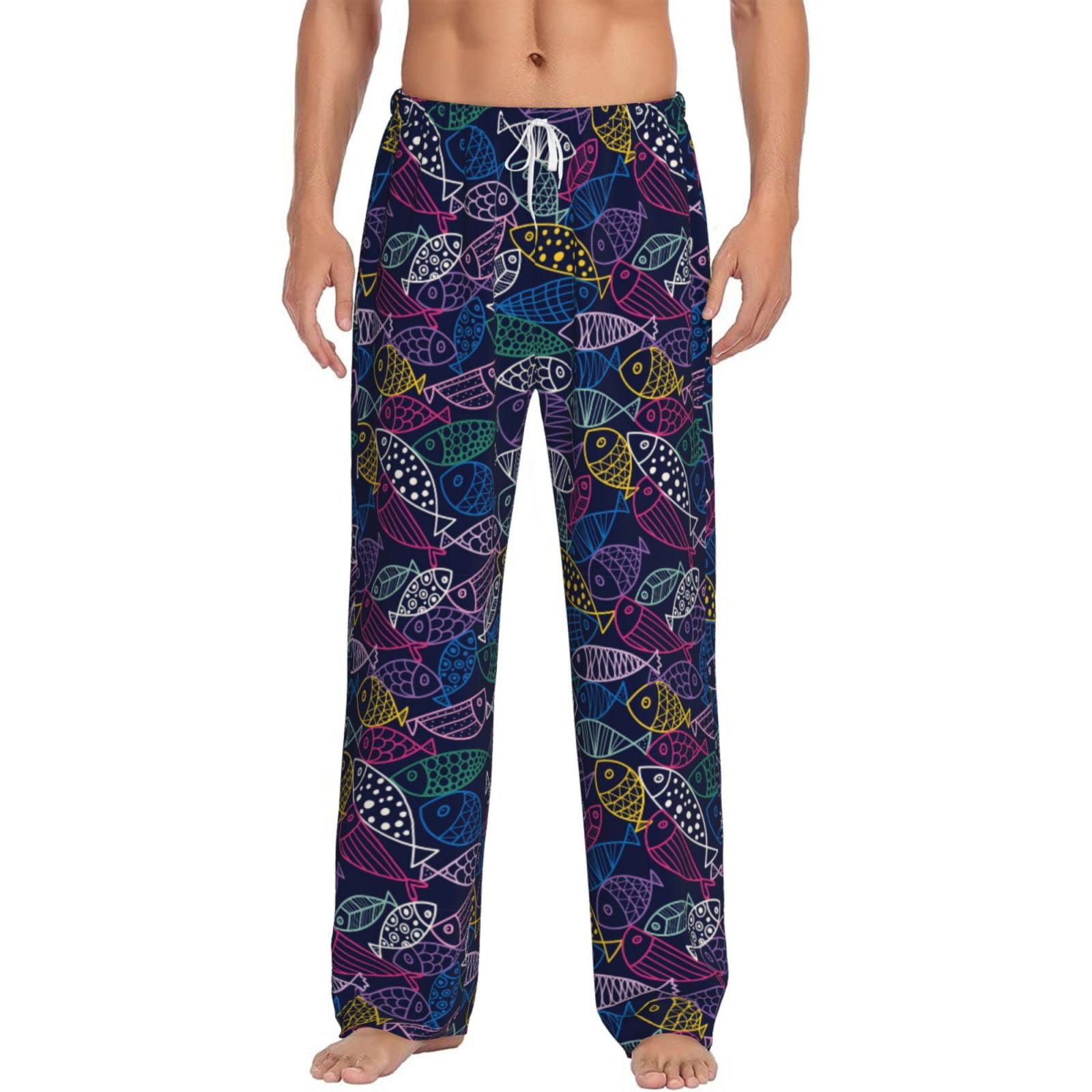 Bixox Men's Cute Line Fish Patterned Pajama Pants with Pockets Lounge ...