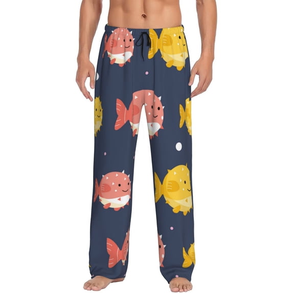 Bixox Men's Cute Puffer Fish Patterned Pajama Pants with Pockets Lounge ...