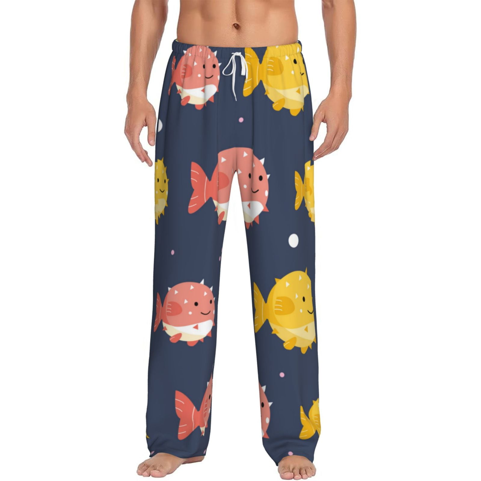 Bixox Men's Cute Puffer Fish Patterned Pajama Pants with Pockets Lounge ...