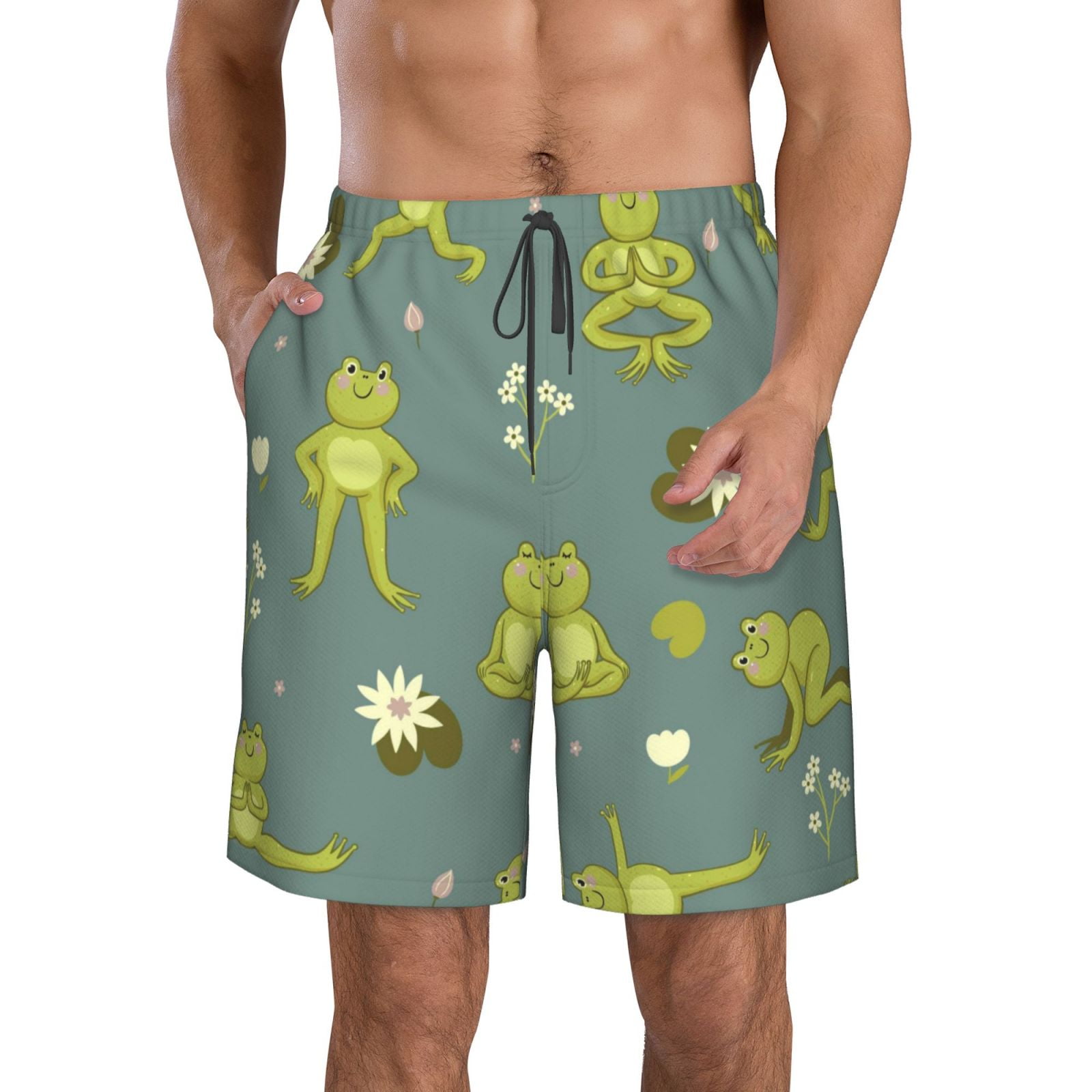 Bixox Men's Cute Yoga Frogs printing Casual Classic Fit Short Summer ...