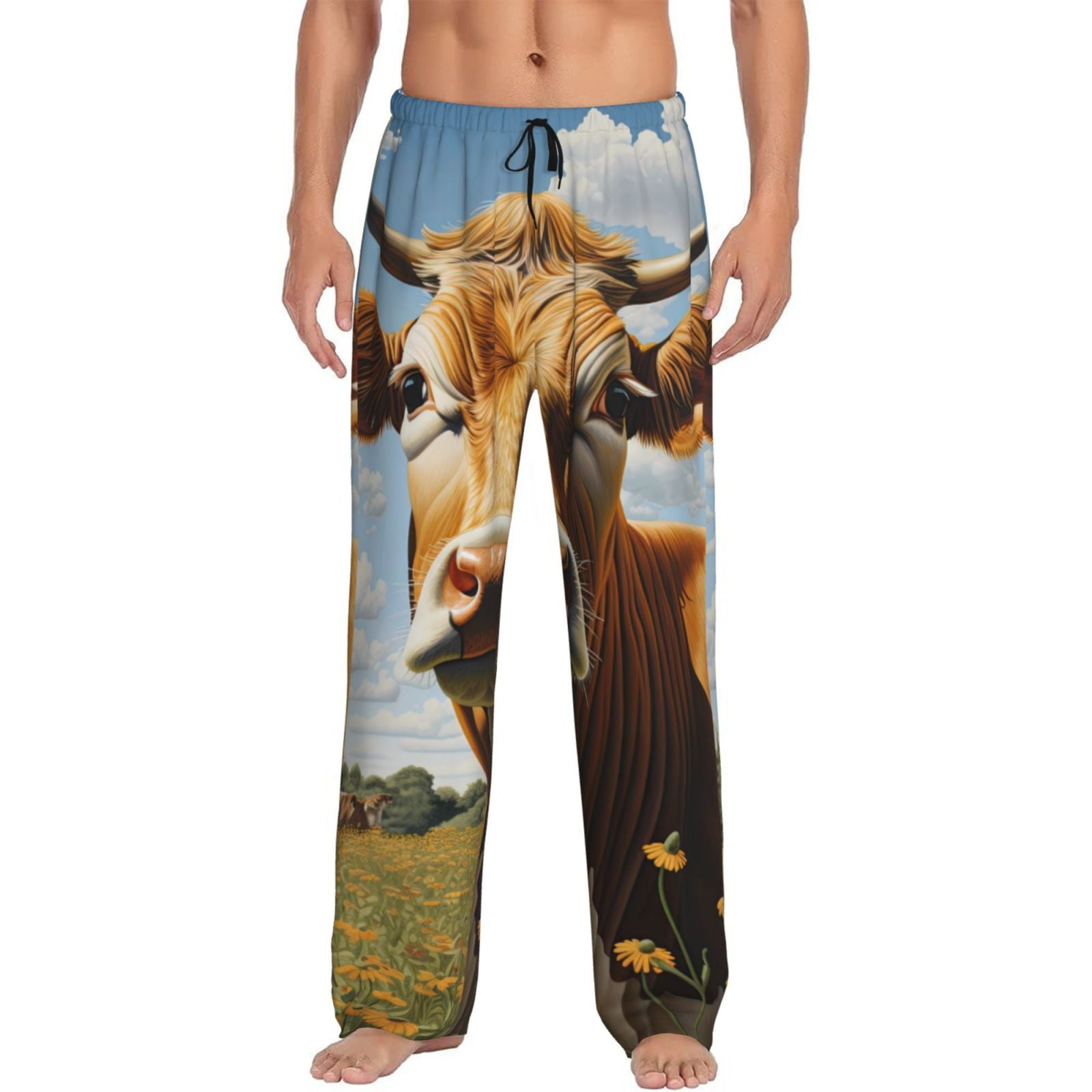 Bixox Men's Daisy Flower Field Cow Patterned Pajama Pants with Pockets ...