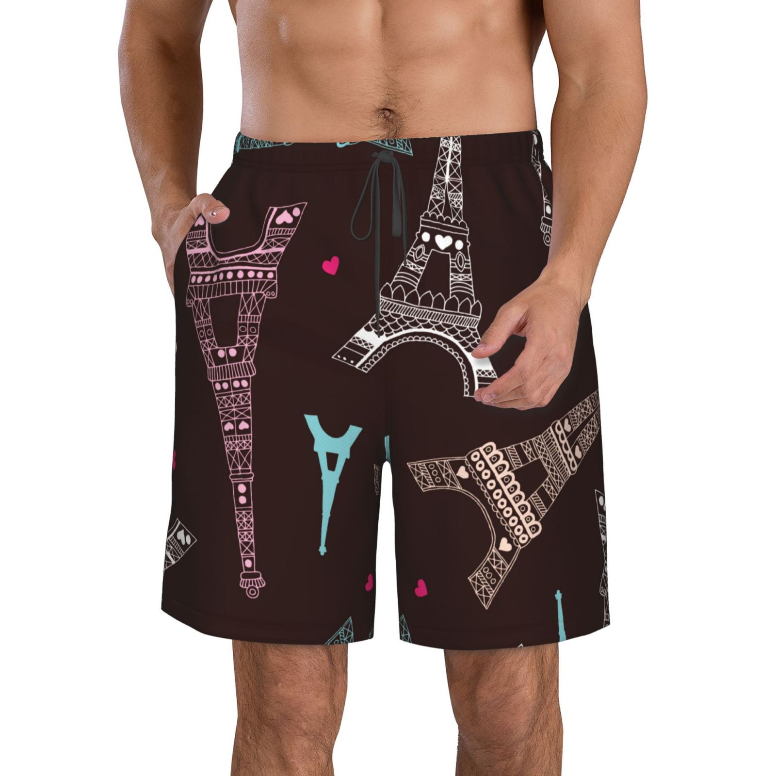 Bixox Men's Eiffel Tower printing Casual Classic Fit Short Summer Beach ...