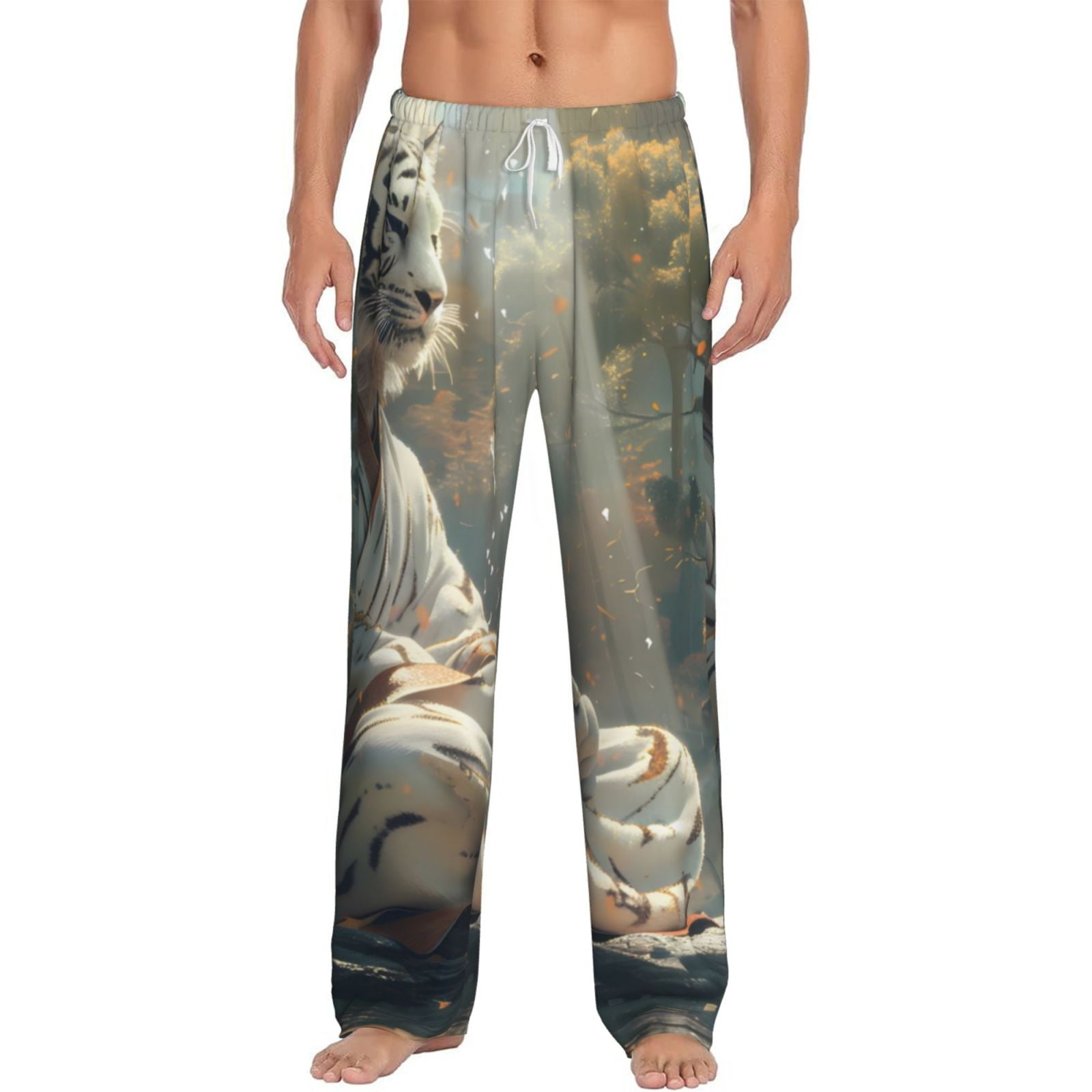 Bixox Men's Forest Meditating White Tiger Patterned Pajama Pants with ...