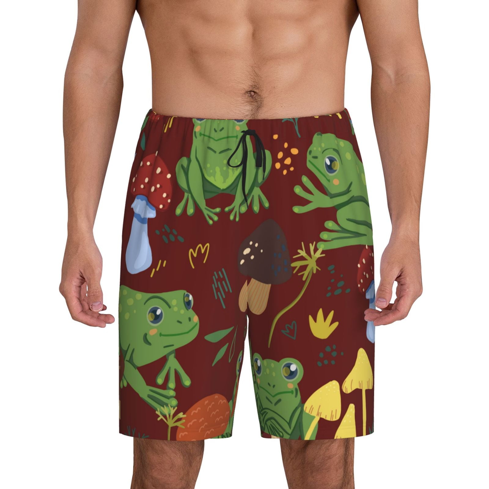 Bixox Men's Frogs and Mushrooms printed lightweight casual shorts, soft ...