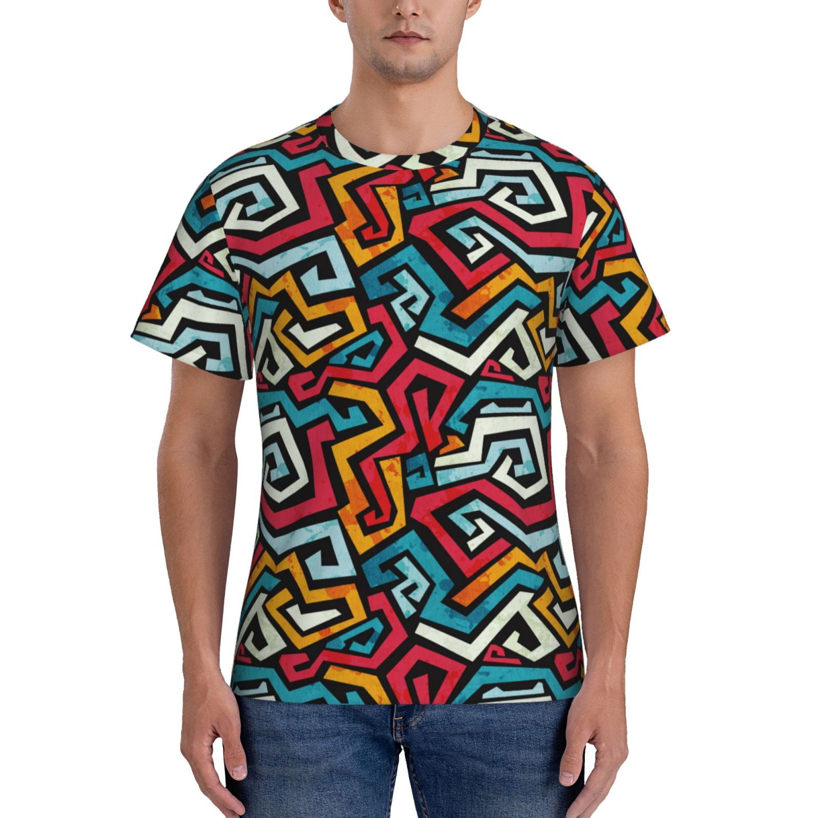 Bixox Men's Geometry Printed Short Sleeve Skinny Athletic T-Shirt ...