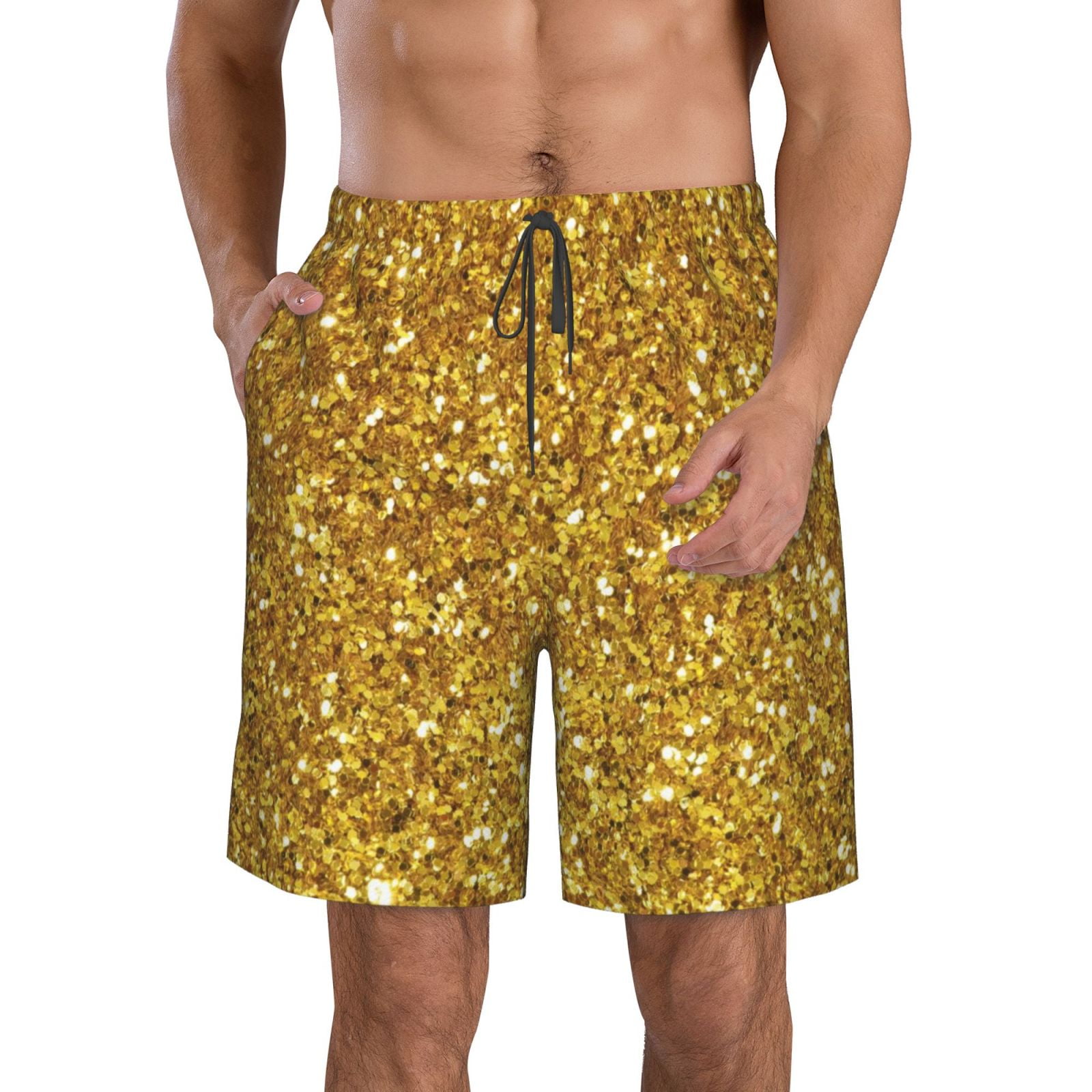 Bixox Men's Gold Glitter printing Casual Classic Fit Short Summer Beach ...