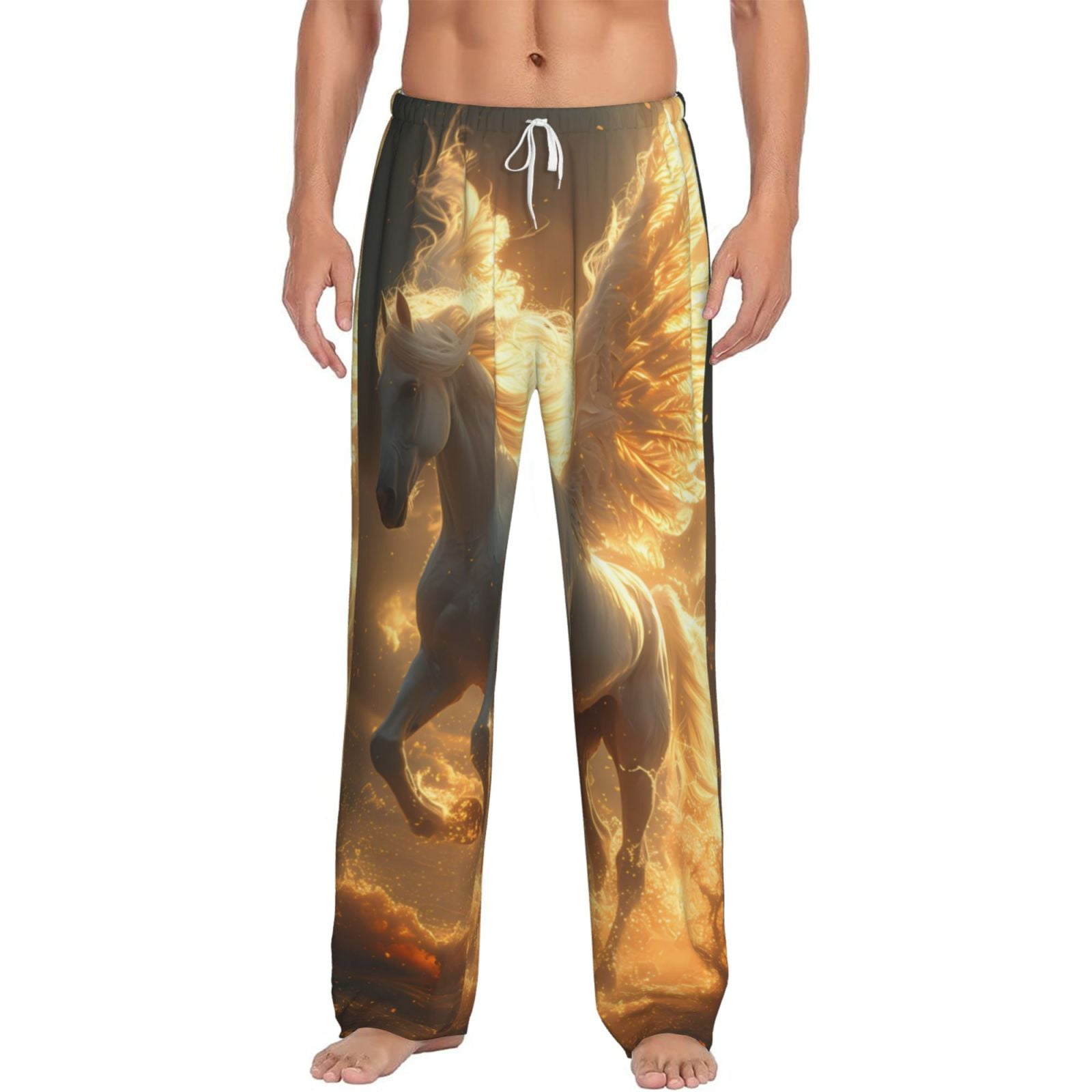 Bixox Men's Golden Winged White Horse Patterned Pajama Pants with ...