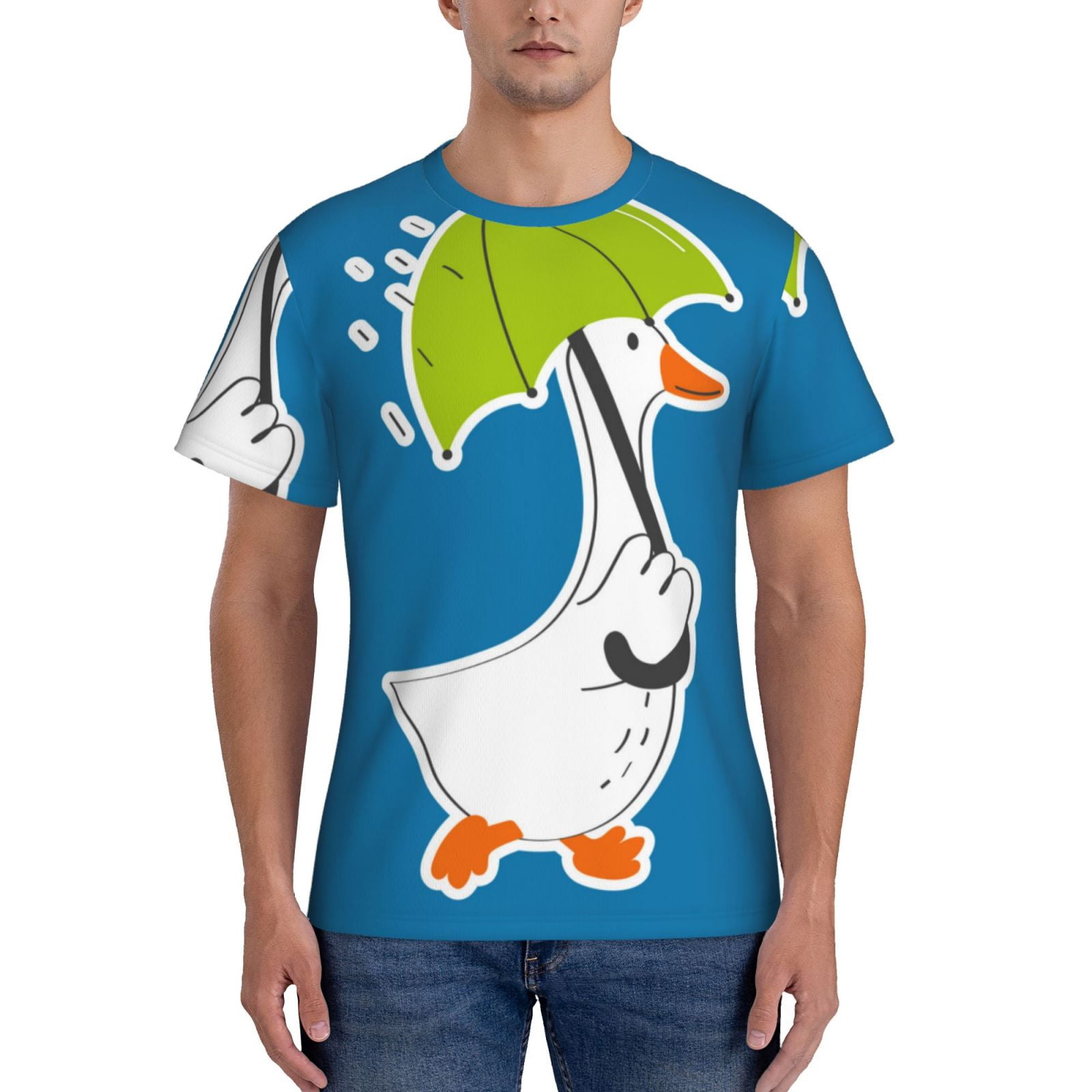 Bixox Men's Goose Holding an Umbrella Printed Short Sleeve Skinny ...