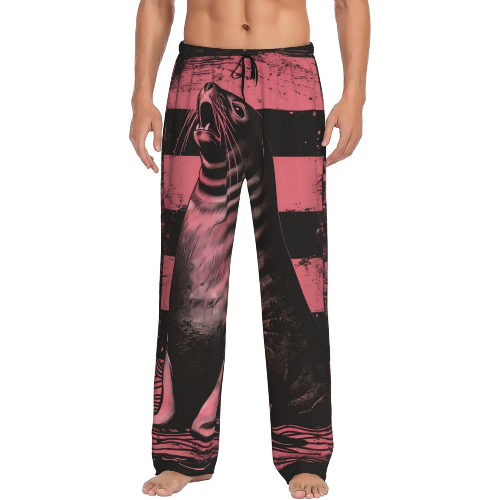 Bixox Men's Graphic Seal On Stripes Patterned Pajama Pants with Pockets ...