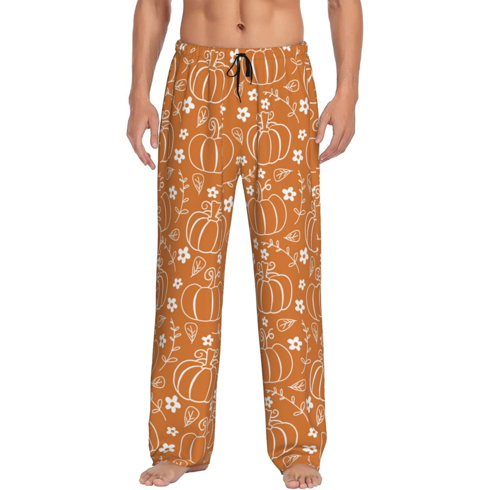 Bixox Men's Hand-drawn Pumpkin with Flowers Patterned Pajama Pants with ...