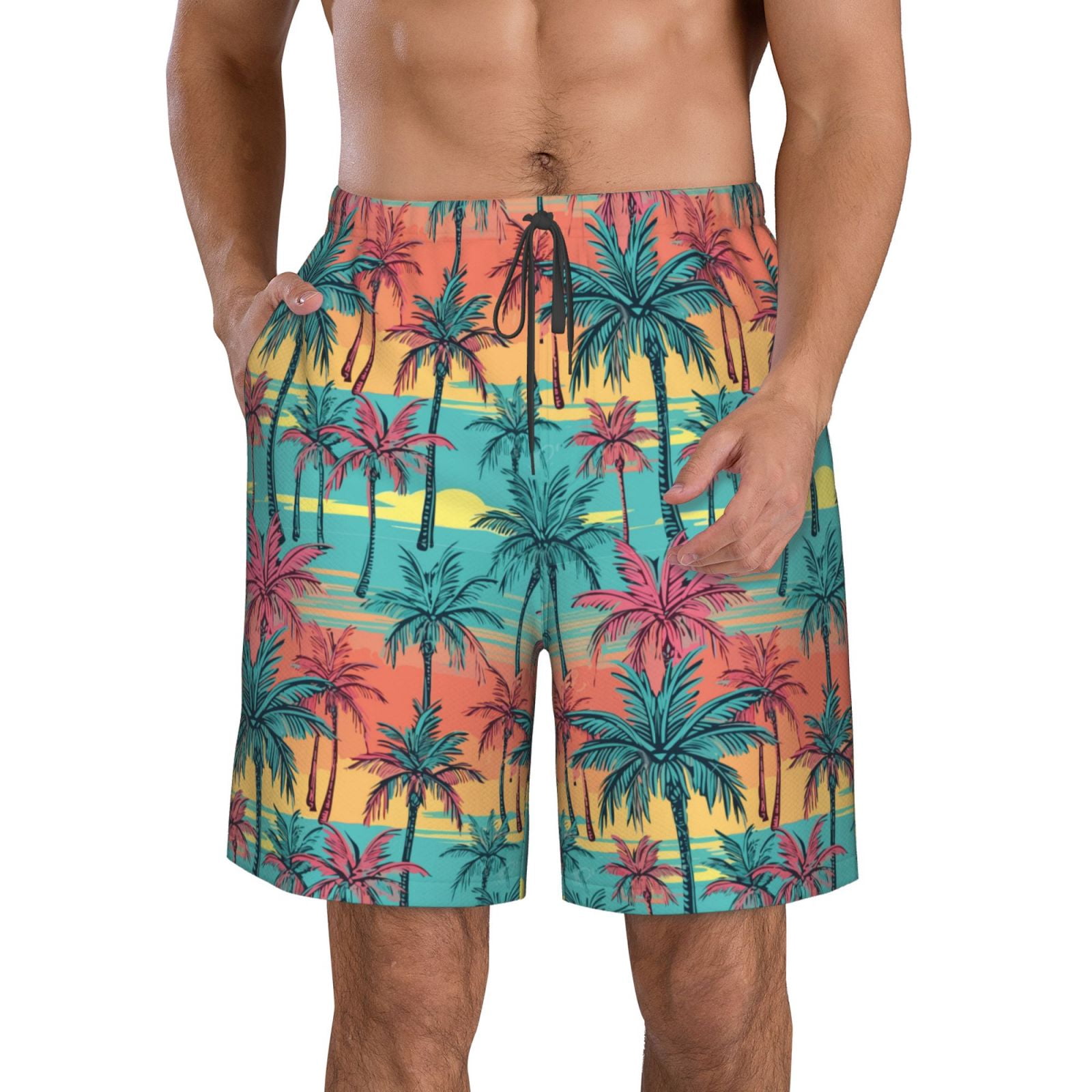 Bixox Men's Hawaii Palms printing Casual Classic Fit Short Summer Beach ...