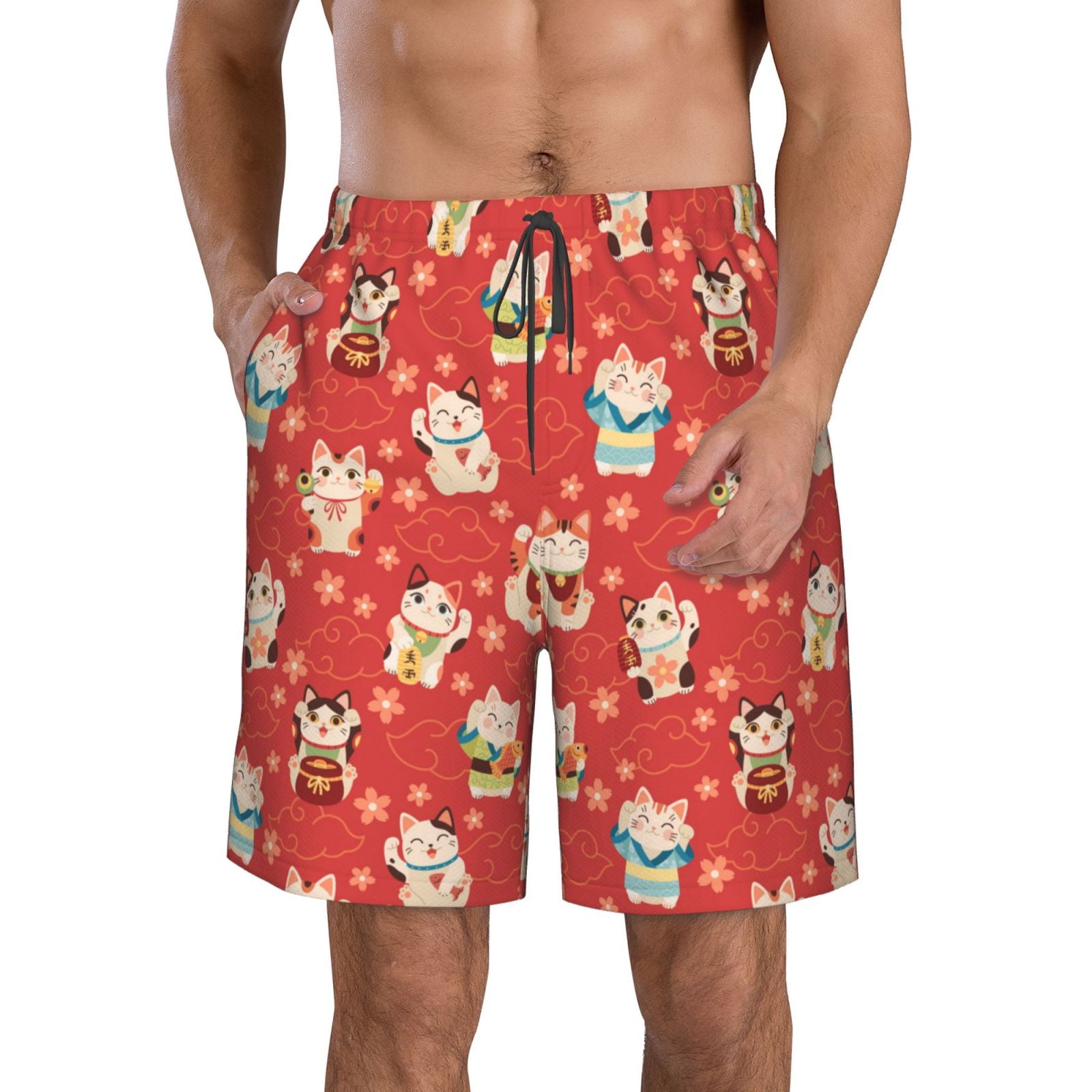 Bixox Men's Japanese Maneki Cats printing Casual Classic Fit Short ...