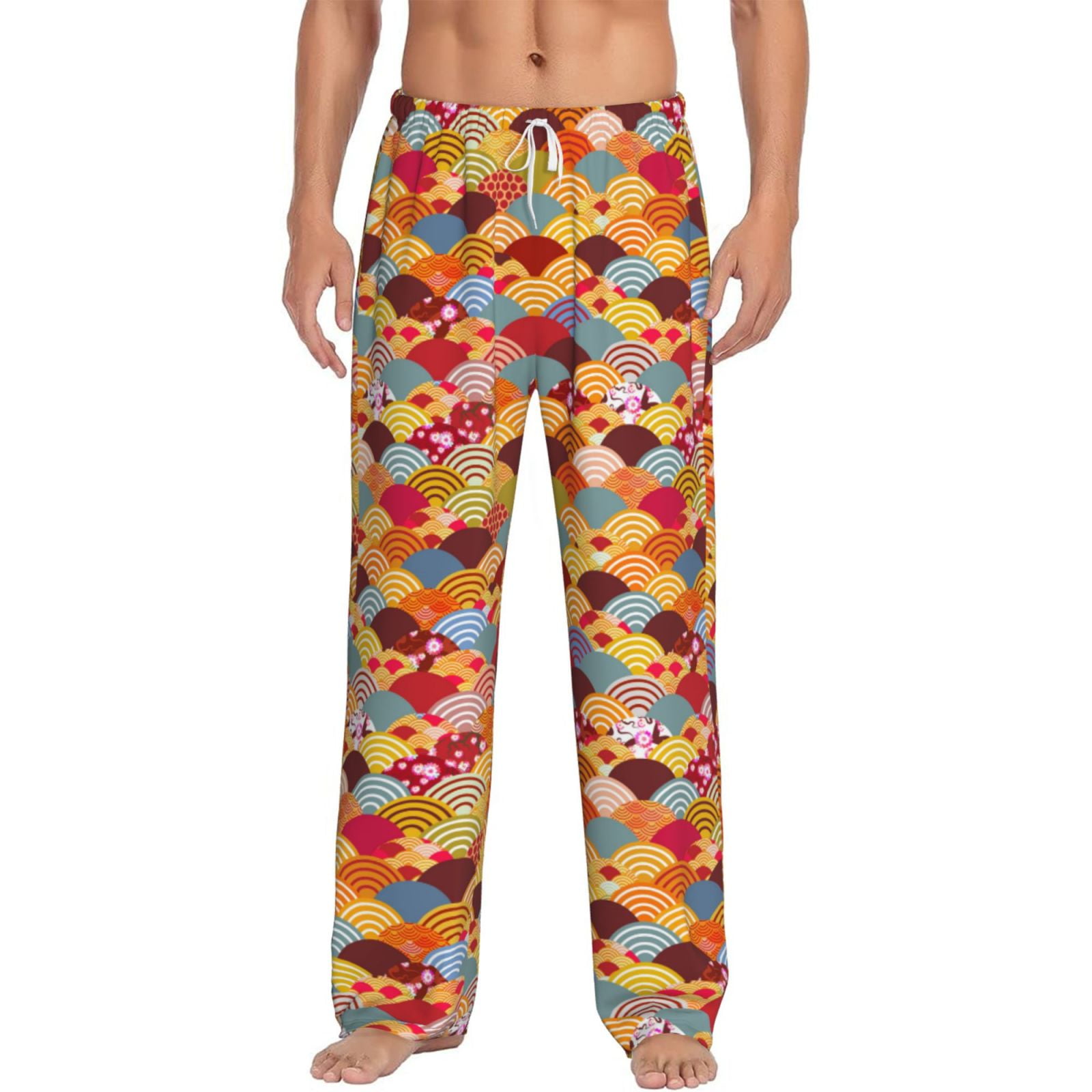 Bixox Men's Japanese Style Fish Scales Patterned Pajama Pants with ...