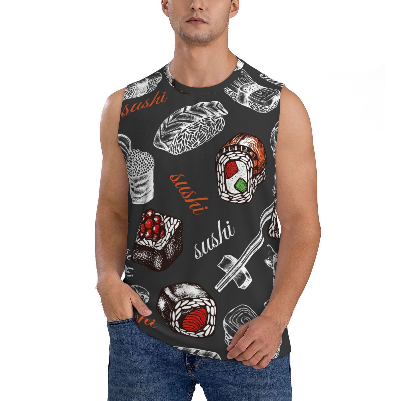 Bixox Men's Japanese Sushi Hashi Printed Shirt Sleeveless Fitness Tank ...