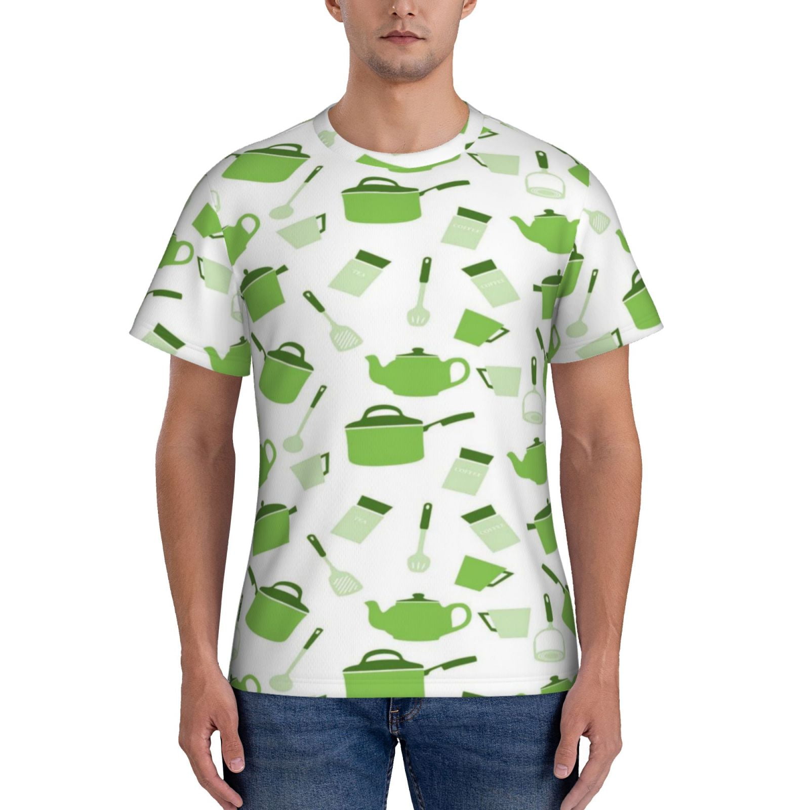 Bixox Men's Kitchen Utensiles Cooking Pots Printed Short Sleeve Skinny ...