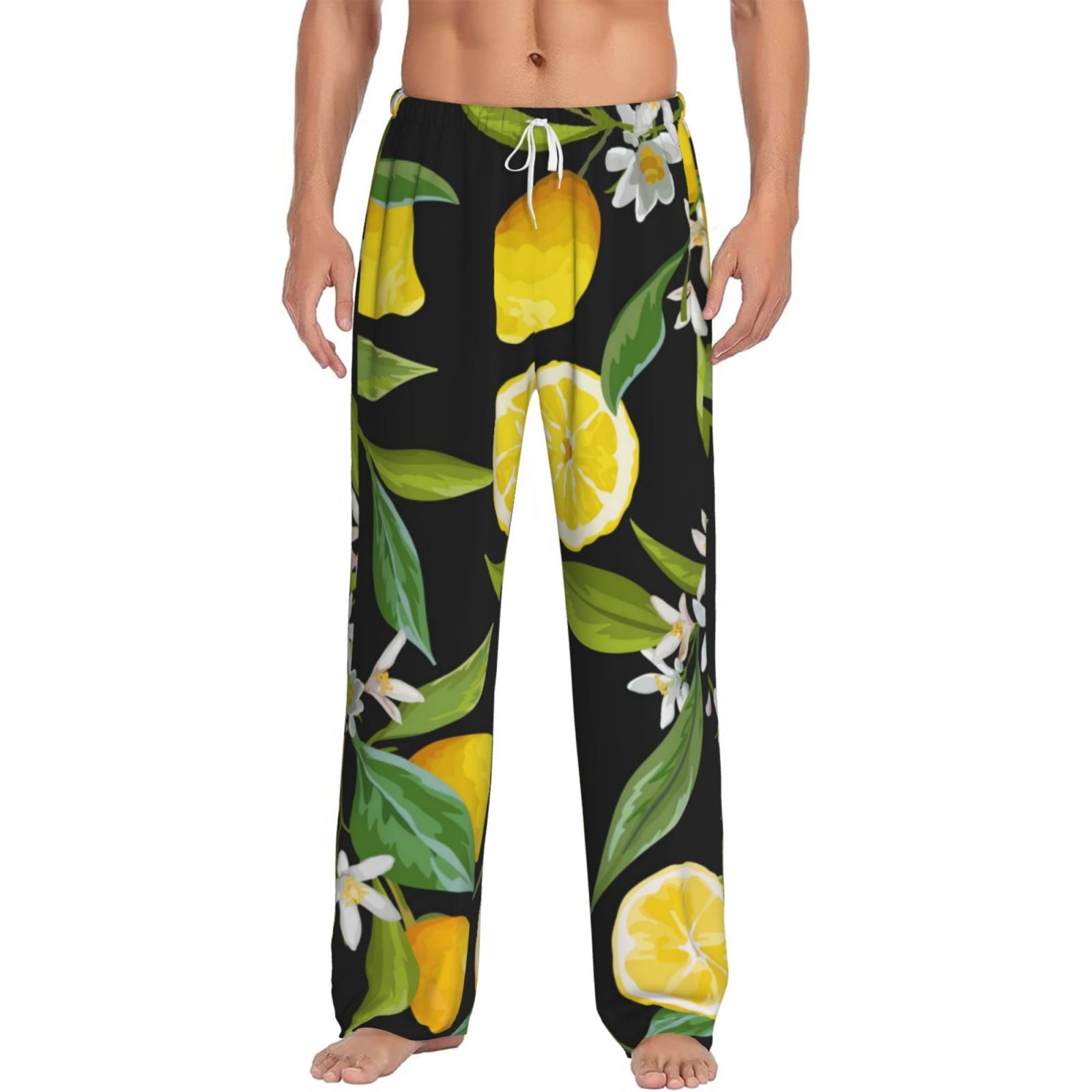 Bixox Men's Lemon Fruits Flowers Leaves Patterned Pajama Pants with ...