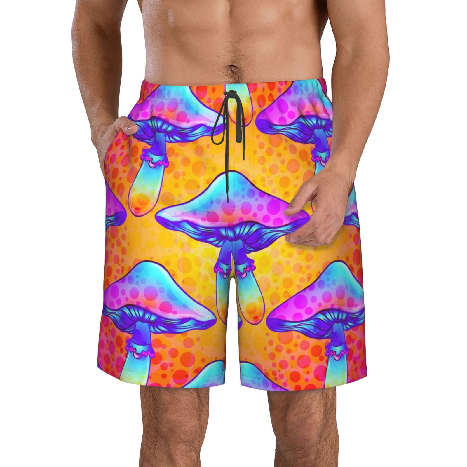Bixox Men's Magic Mushrooms printing Casual Classic Fit Short Summer ...