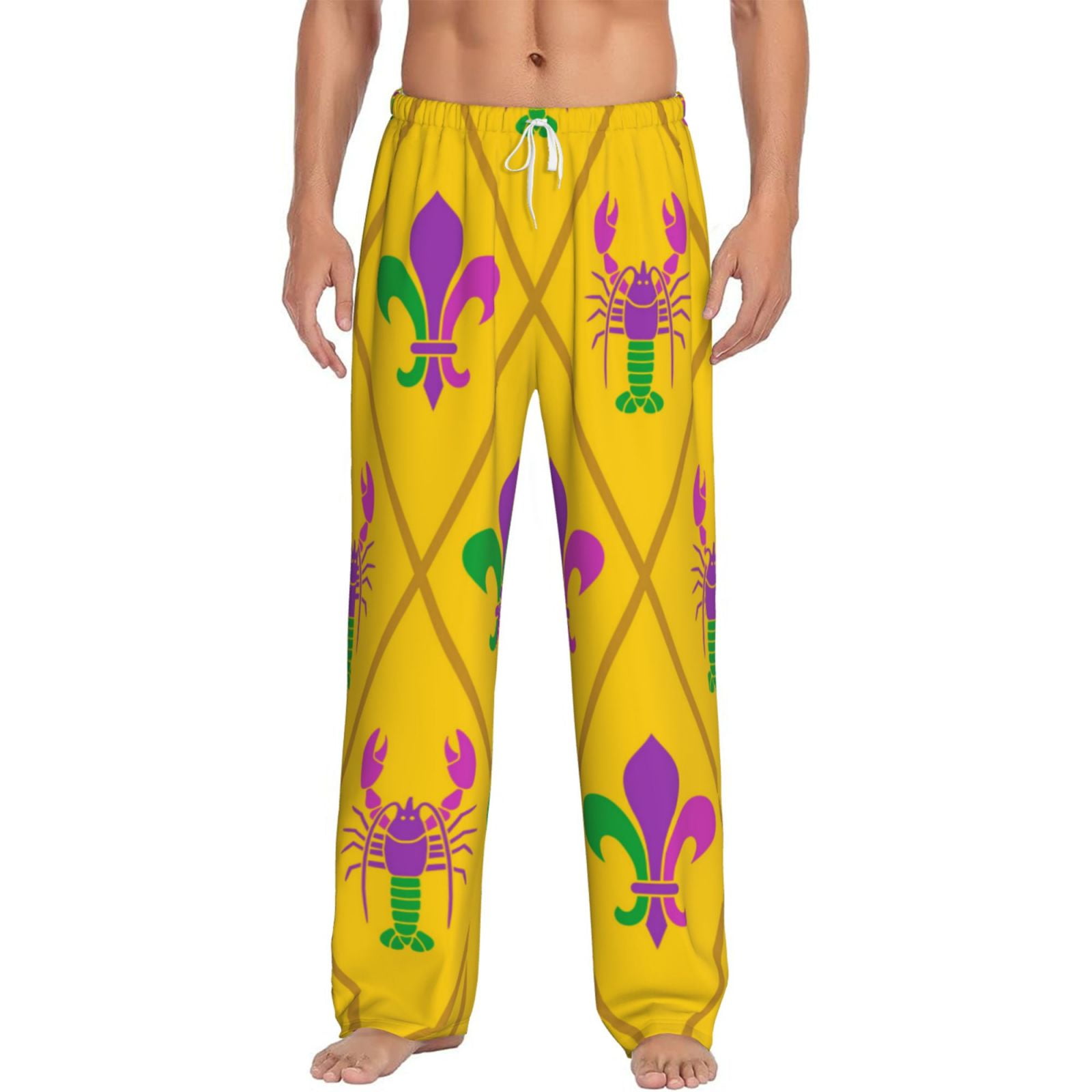 Bixox Men's Mardi Gras Crayfish and Fleur de lis Patterned Pajama Pants with Pockets Lounge ...