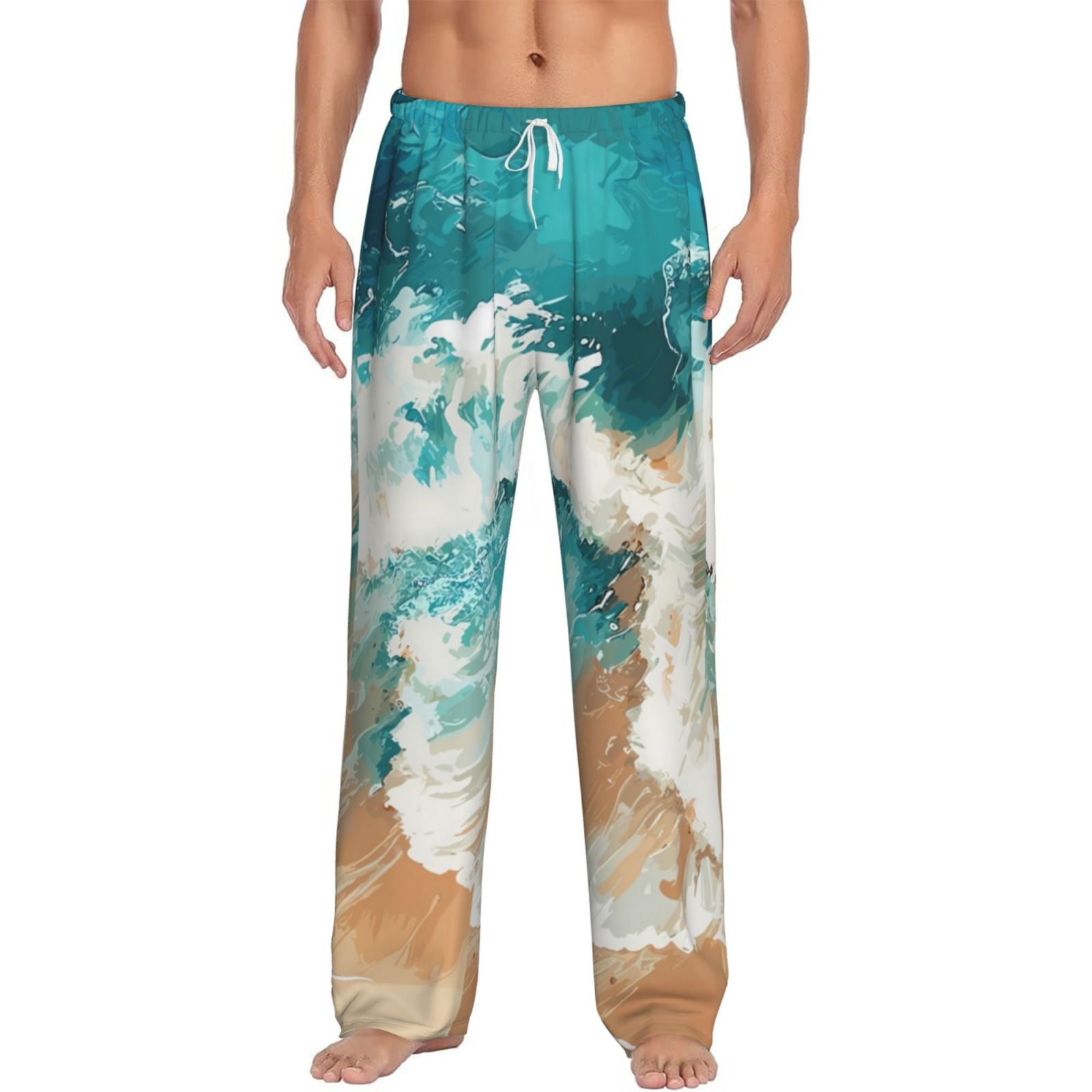 Bixox Men's Ocean Wave Crash Patterned Pajama Pants with Pockets Lounge ...