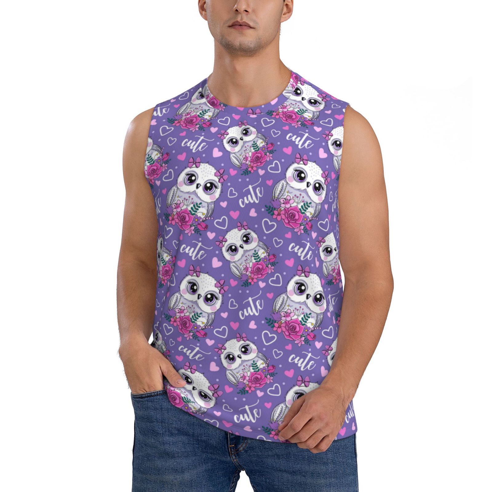 Bixox Men's Owl And Flowers Printed Shirt Sleeveless Fitness Tank Top ...