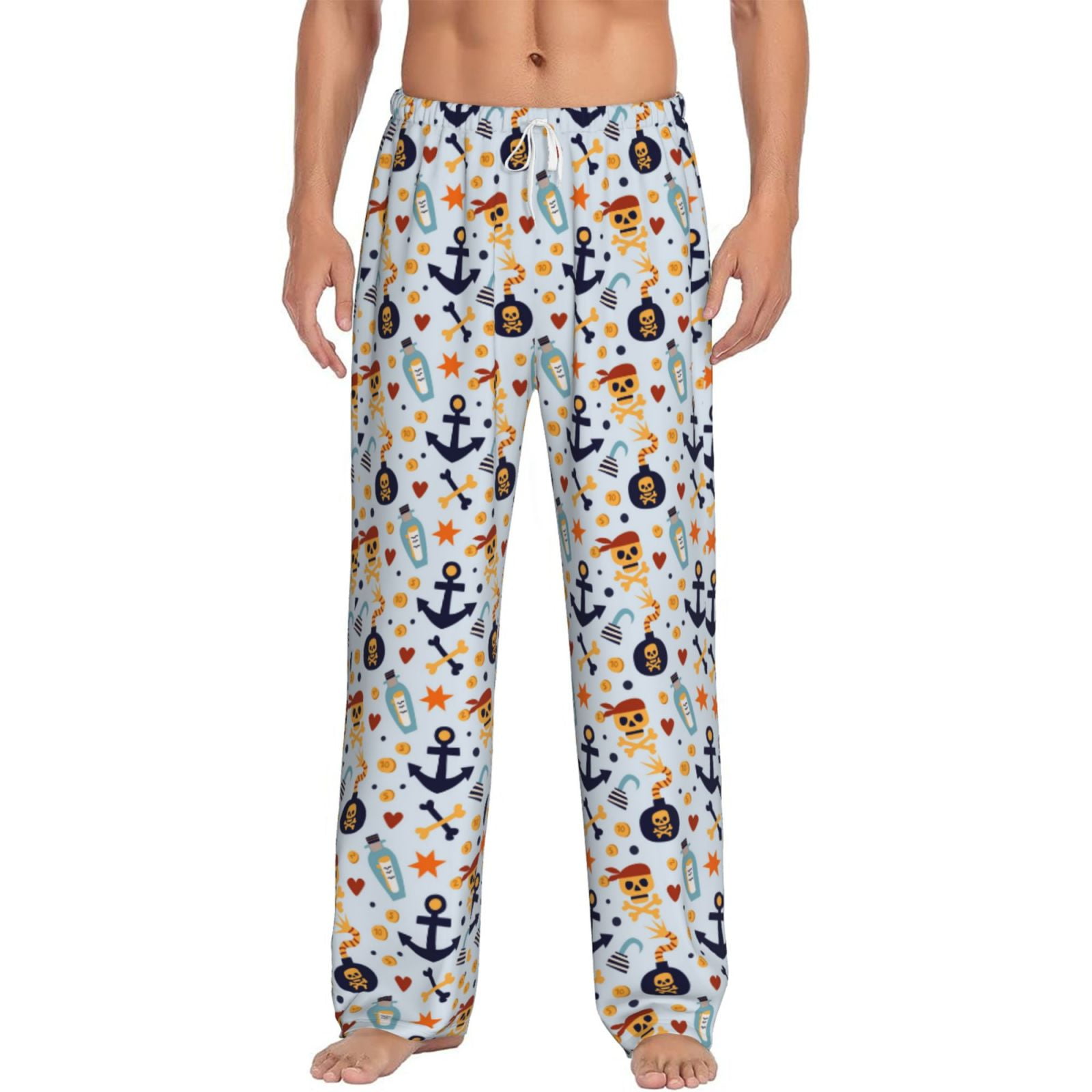 Bixox Men's Pirate Skull And Anchor Patterned Pajama Pants with Pockets ...