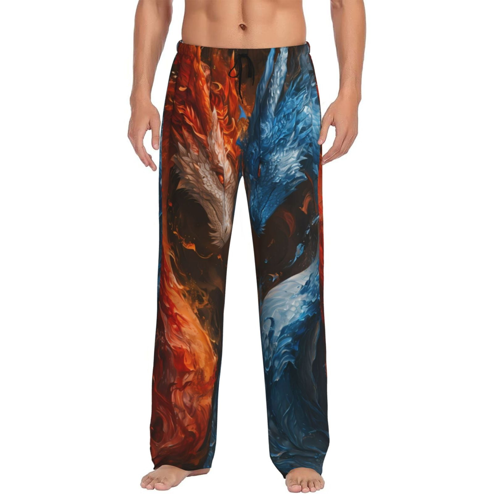 Bixox Men's Red And Blue Fire Dragon F Patterned Pajama Pants with ...