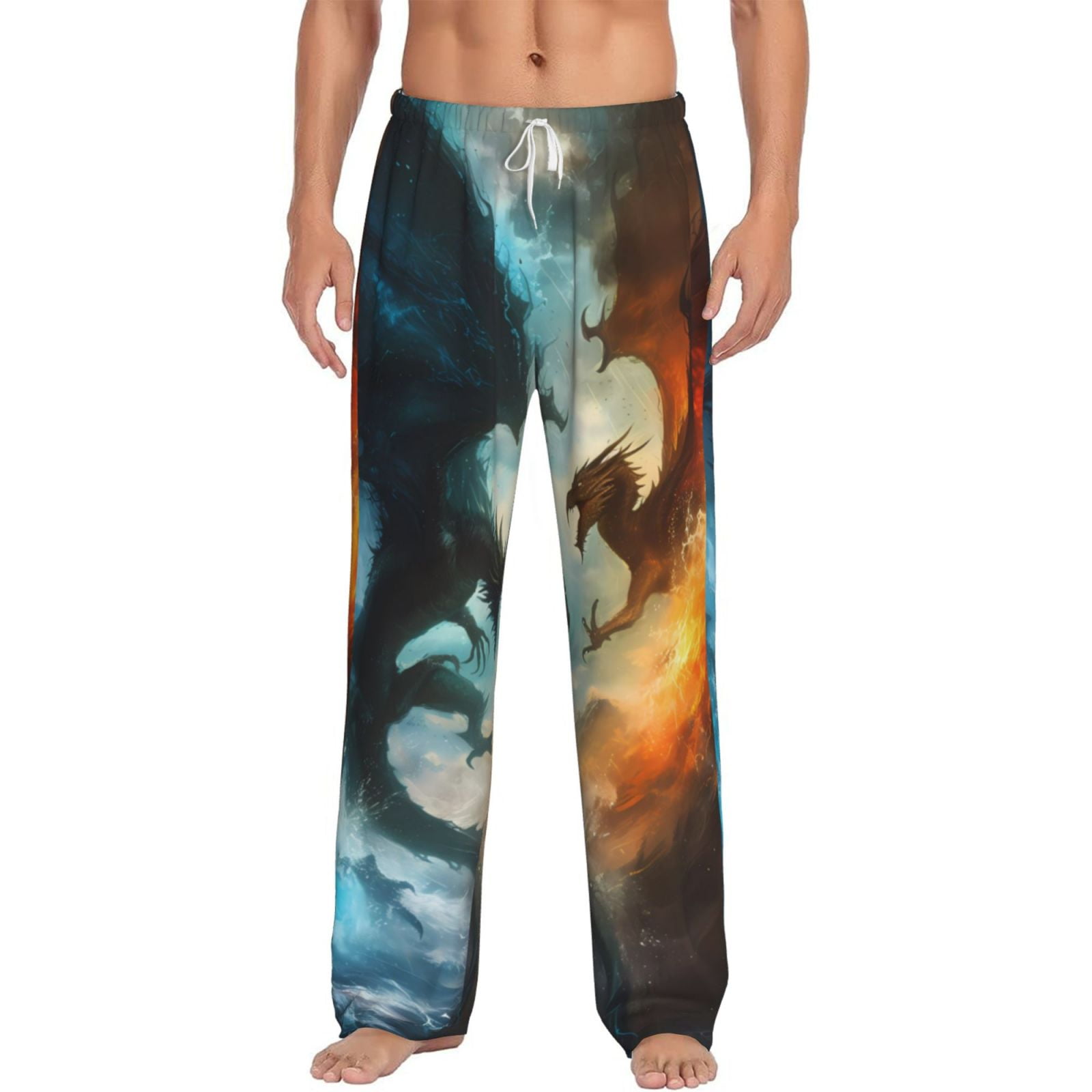 Bixox Men's Red And Blue Flame Wave Dragon Patterned Pajama Pants with ...