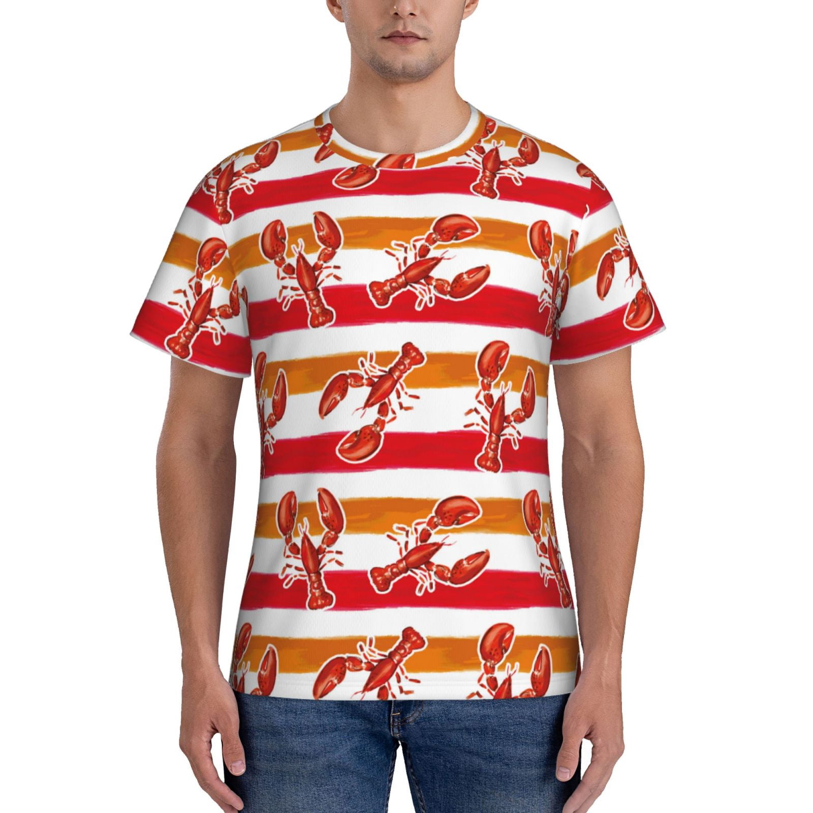 Bixox Men's Red Lobster Printed Short Sleeve Skinny Athletic T-Shirt ...