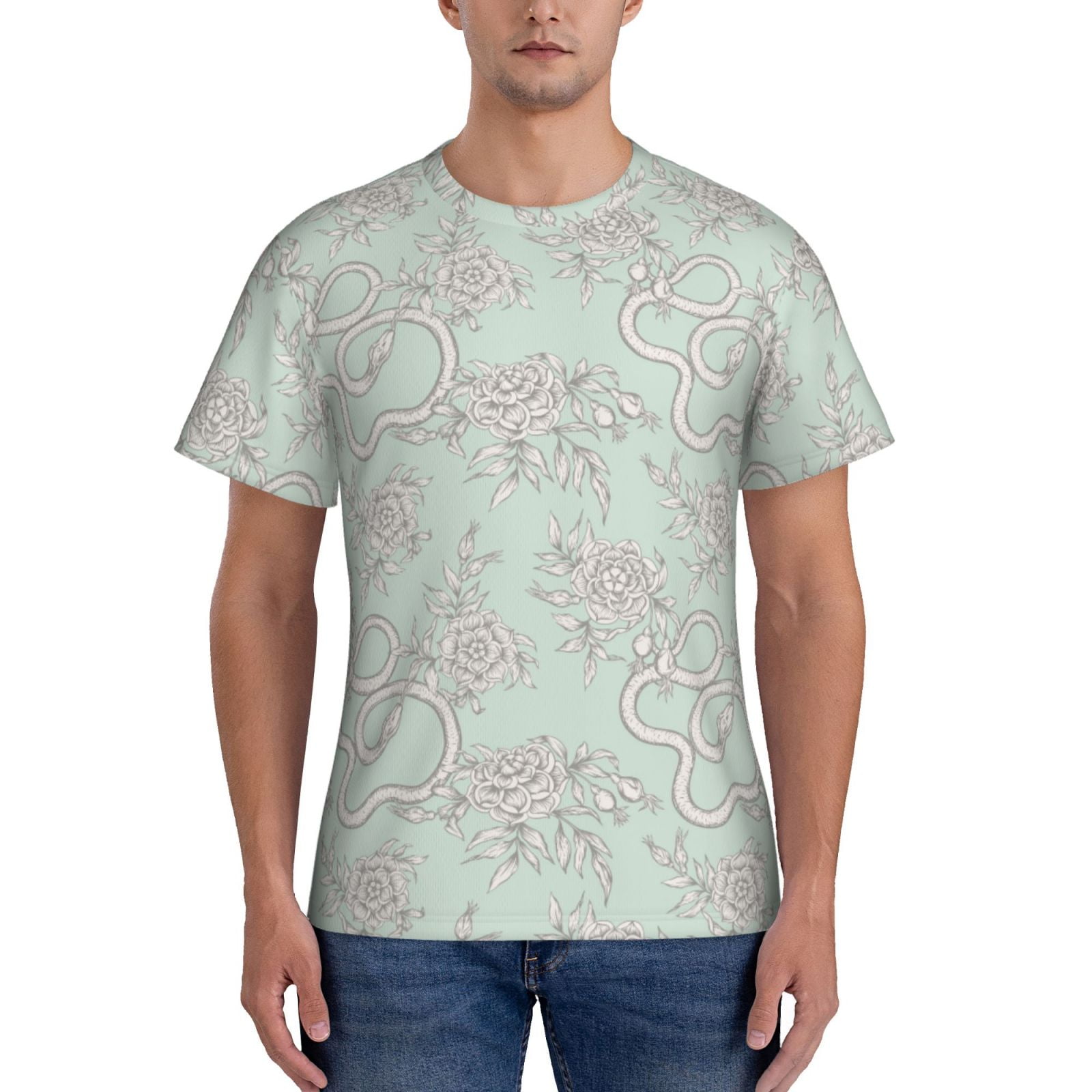 Bixox Men's Retro Snake Printed Short Sleeve Skinny Athletic T-Shirt ...