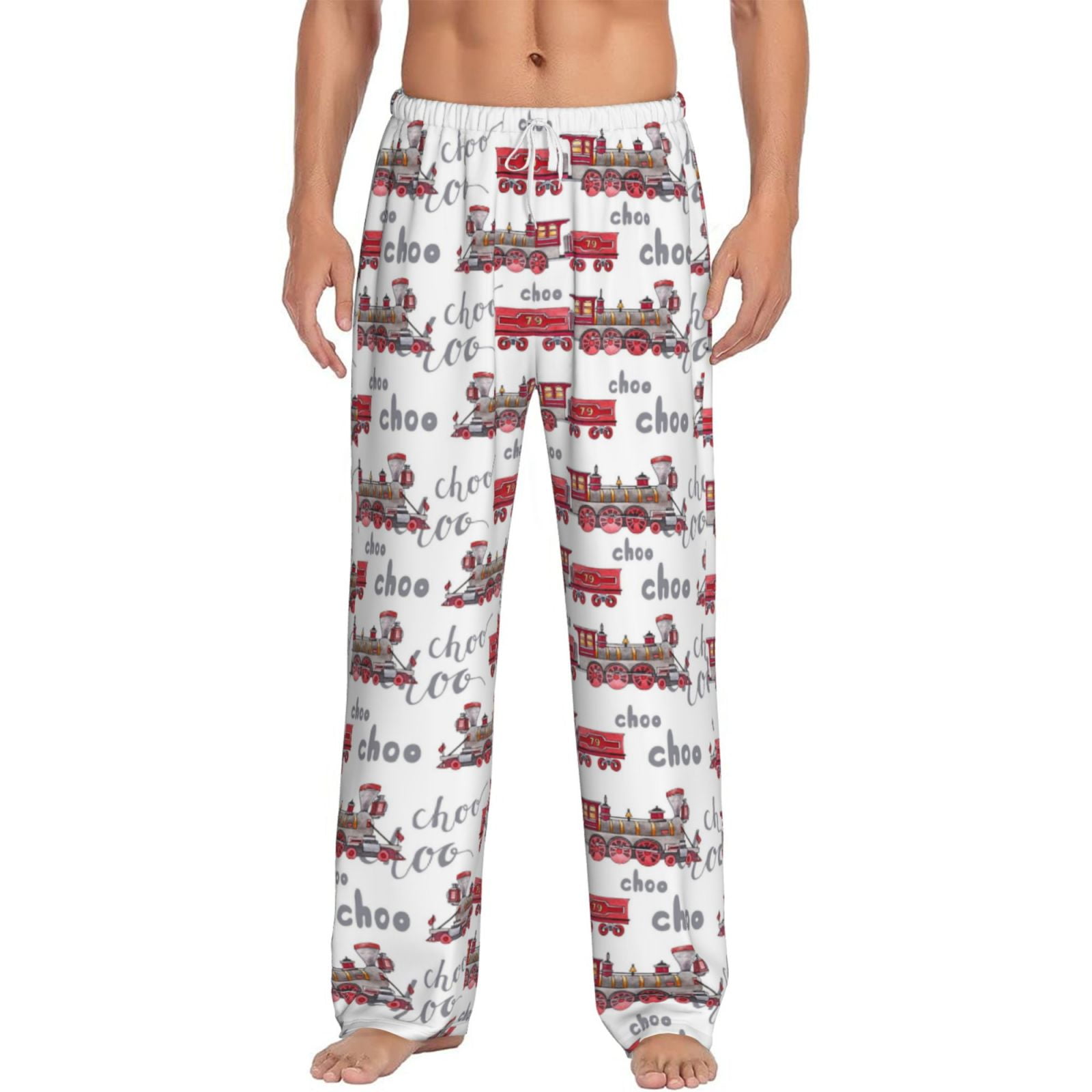 Bixox Men's Retro Train Patterned Pajama Pants with Pockets Lounge ...