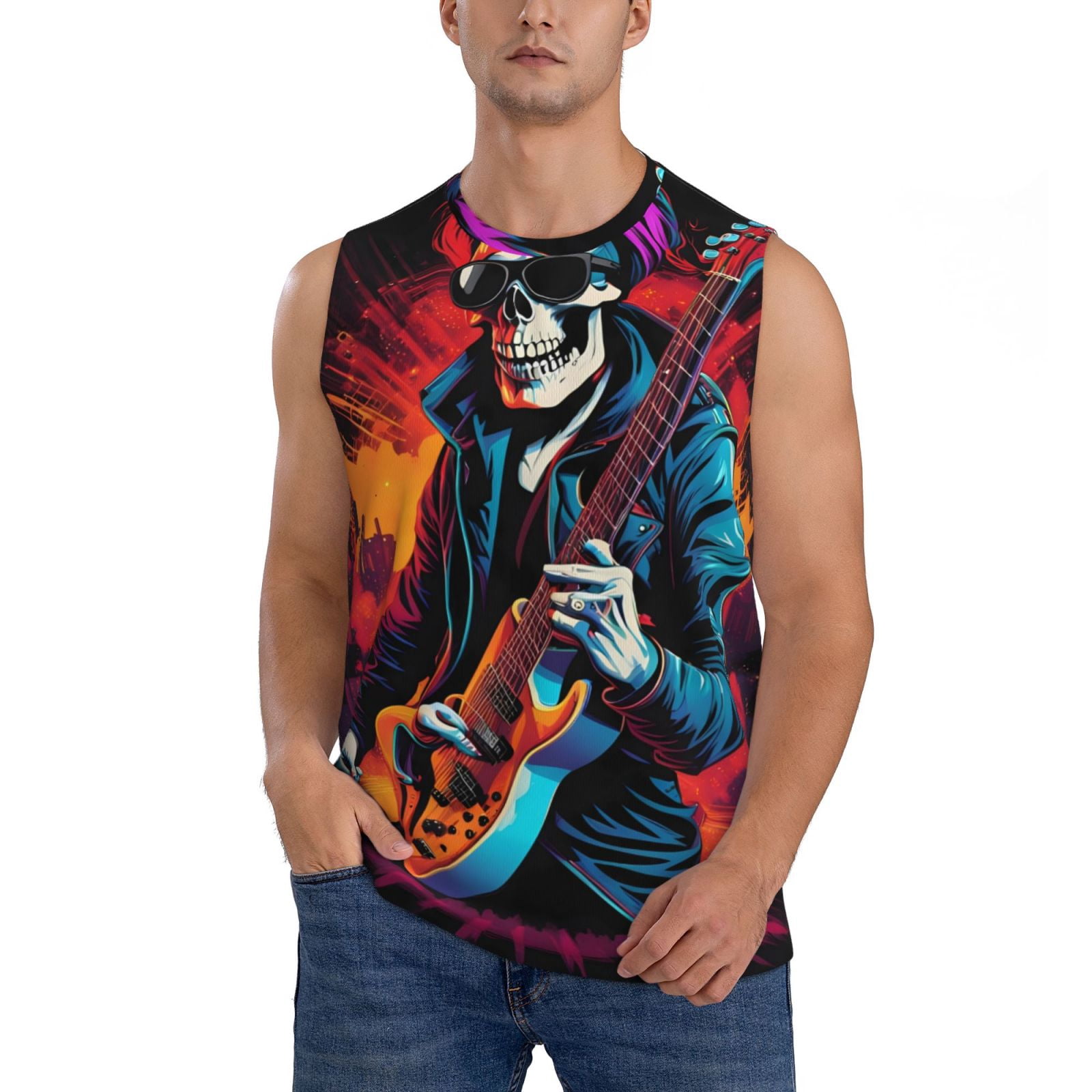 Bixox Men's Rock Skull Singer Printed Shirt Sleeveless Fitness Tank Top ...