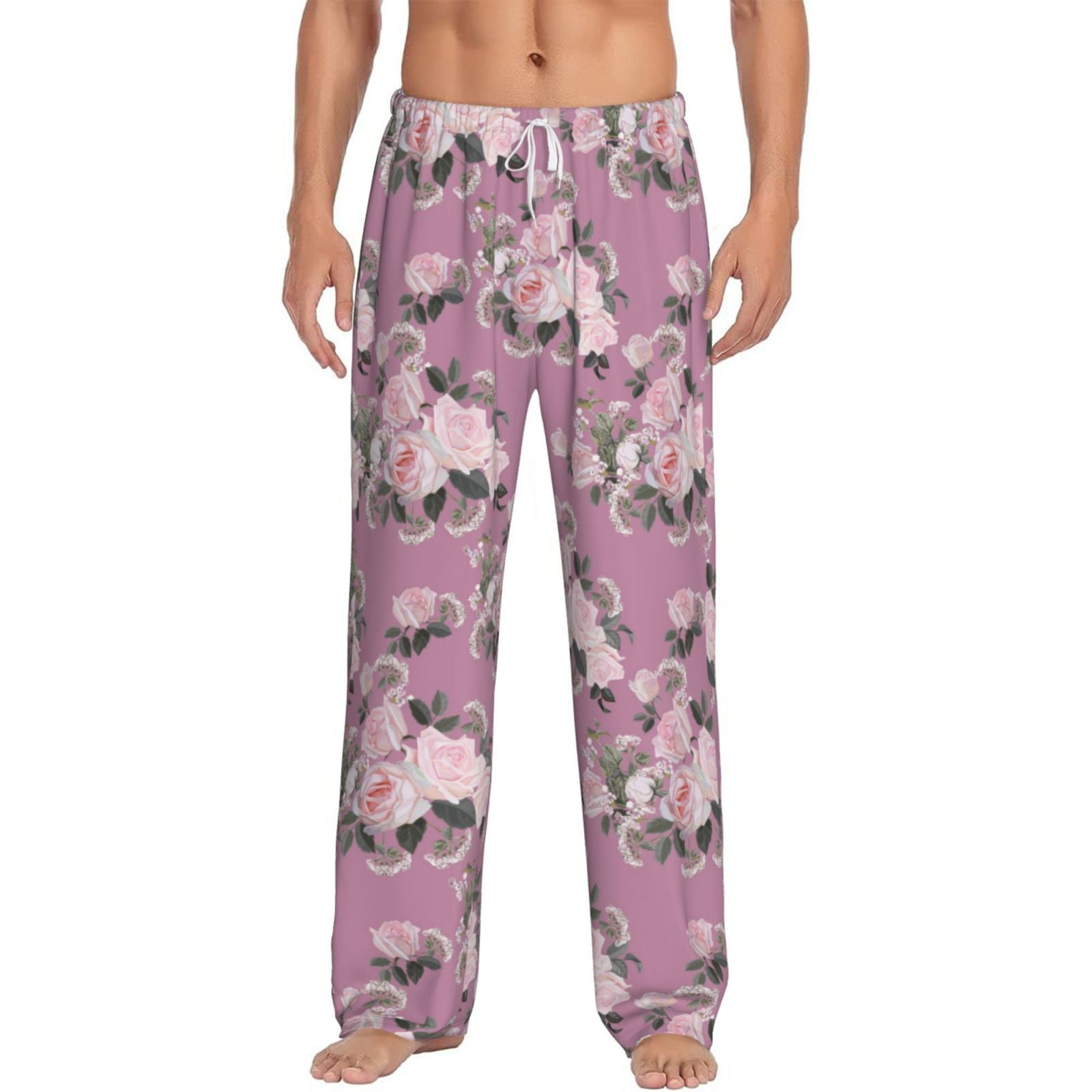 Bixox Men's Rose Flowers Patterned Pajama Pants with Pockets Lounge ...