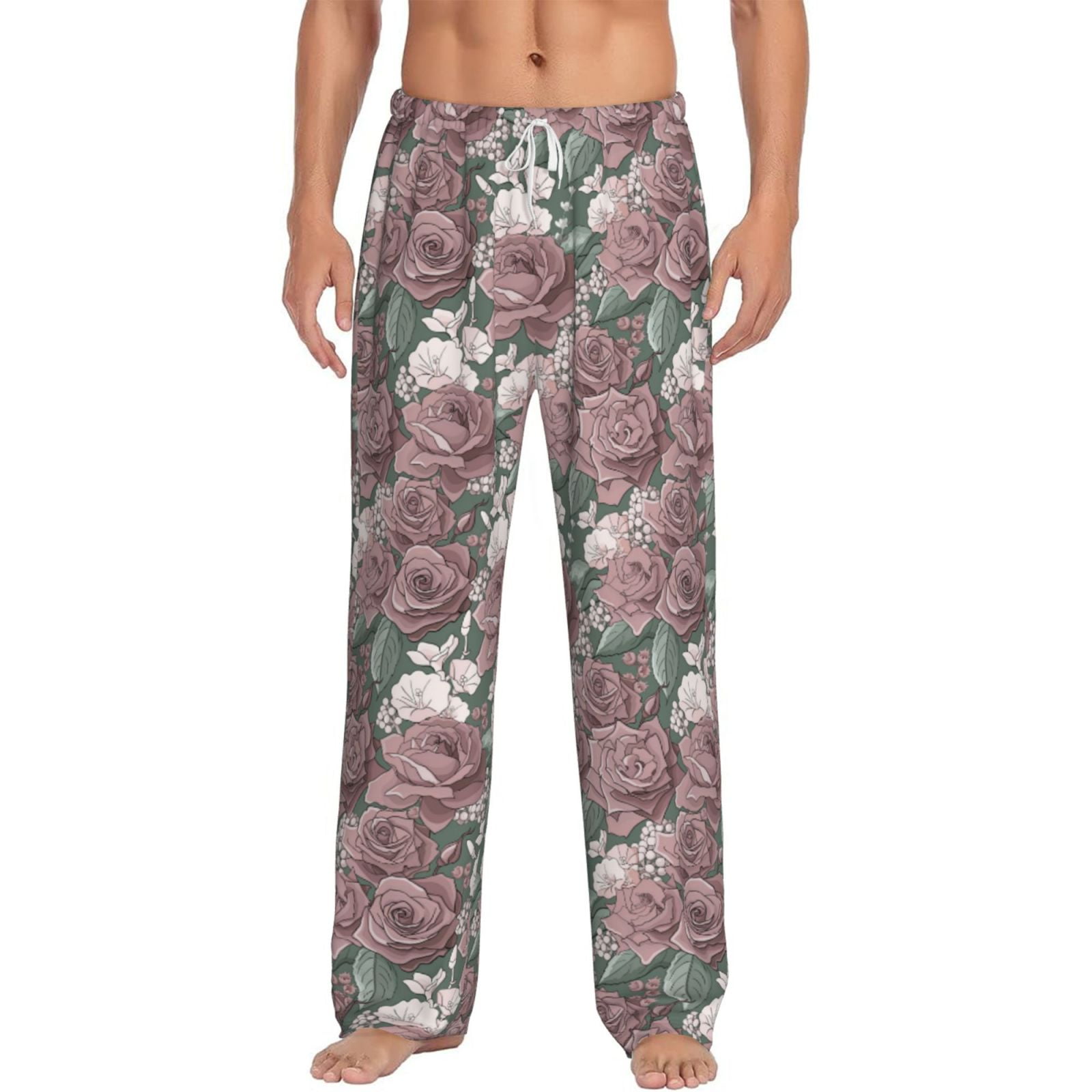 Bixox Men's Rose Flowers Patterned Pajama Pants with Pockets Lounge ...
